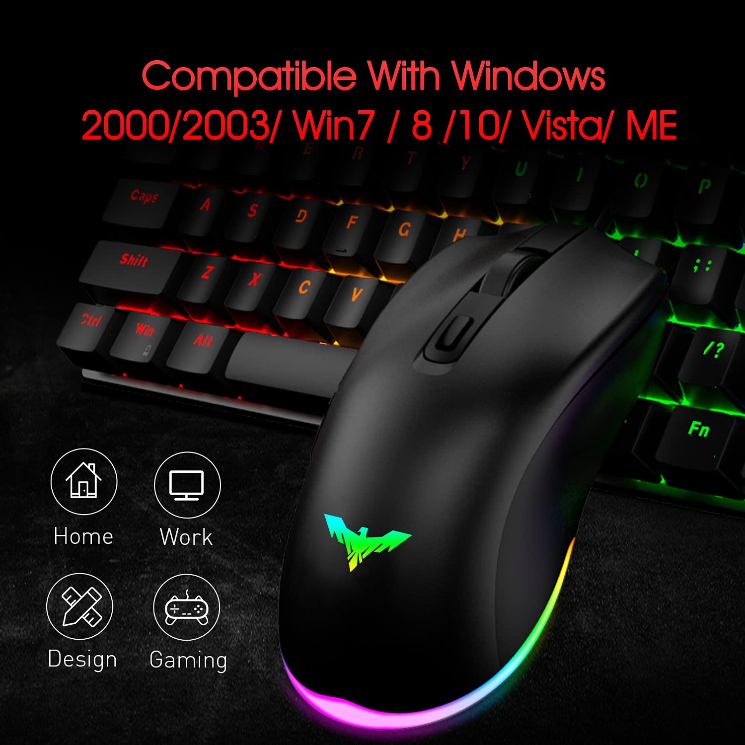 havit RGB Gaming Mouse Wired PC Gaming Mice with 7 Color Backlight, 6 Buttons, Up to 6400 D P I Computer USB Mouses for Desktop Laptop Gamer & Work