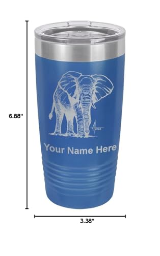LaserGram 20oz Vacuum Insulated Tumbler Mug, African Elephant, Personalized Engraving Included (Dark Blue)