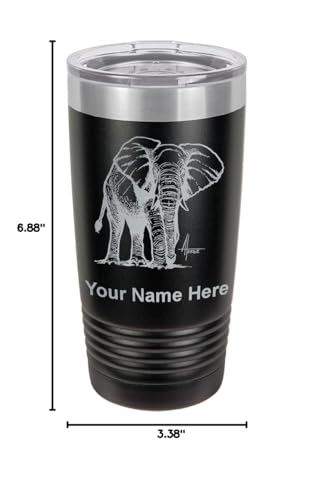 LaserGram 20oz Vacuum Insulated Tumbler Mug, African Elephant, Personalized Engraving Included (Black)