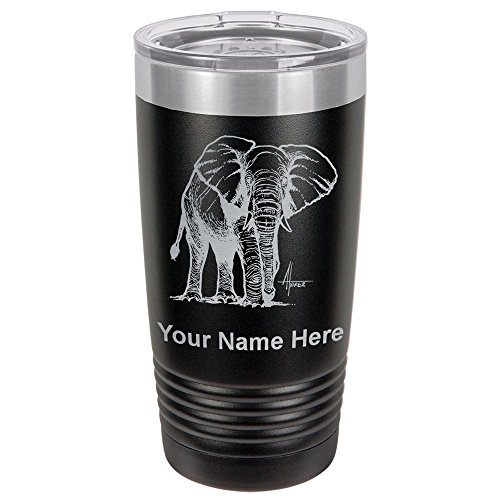 LaserGram 20oz Vacuum Insulated Tumbler Mug, African Elephant, Personalized Engraving Included (Black)