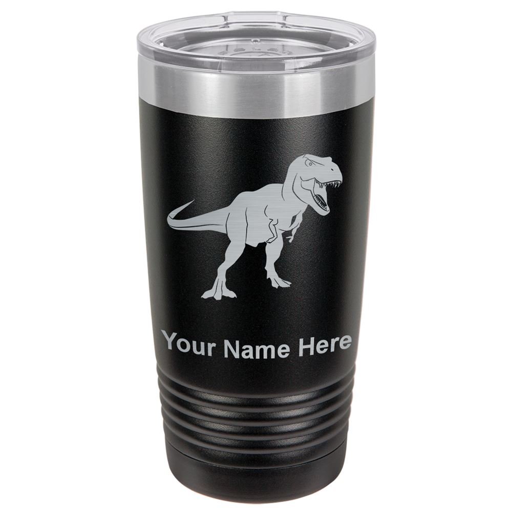 LaserGram 20oz Vacuum Insulated Tumbler Mug, Tyrannosaurus Rex Dinosaur, Personalized Engraving Included (Black)