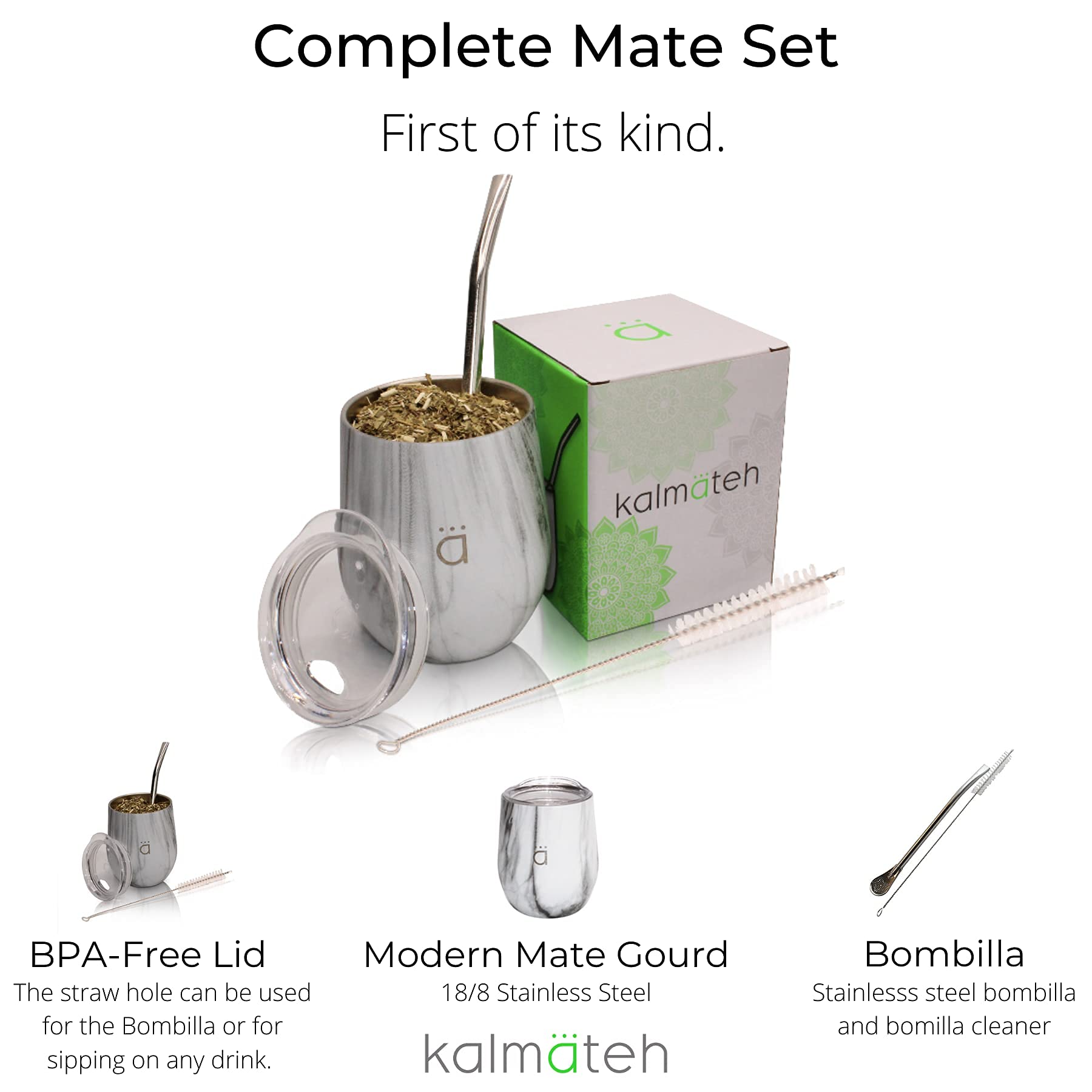 Kalmateh Yerba Mate Gourd Extra Large (12 oz) Mate Cup with BPA Free Travel Lid, Filter Straw & Cleaner- 18/8 Vacuum Insulated Stainless Steel (Rose Gold)