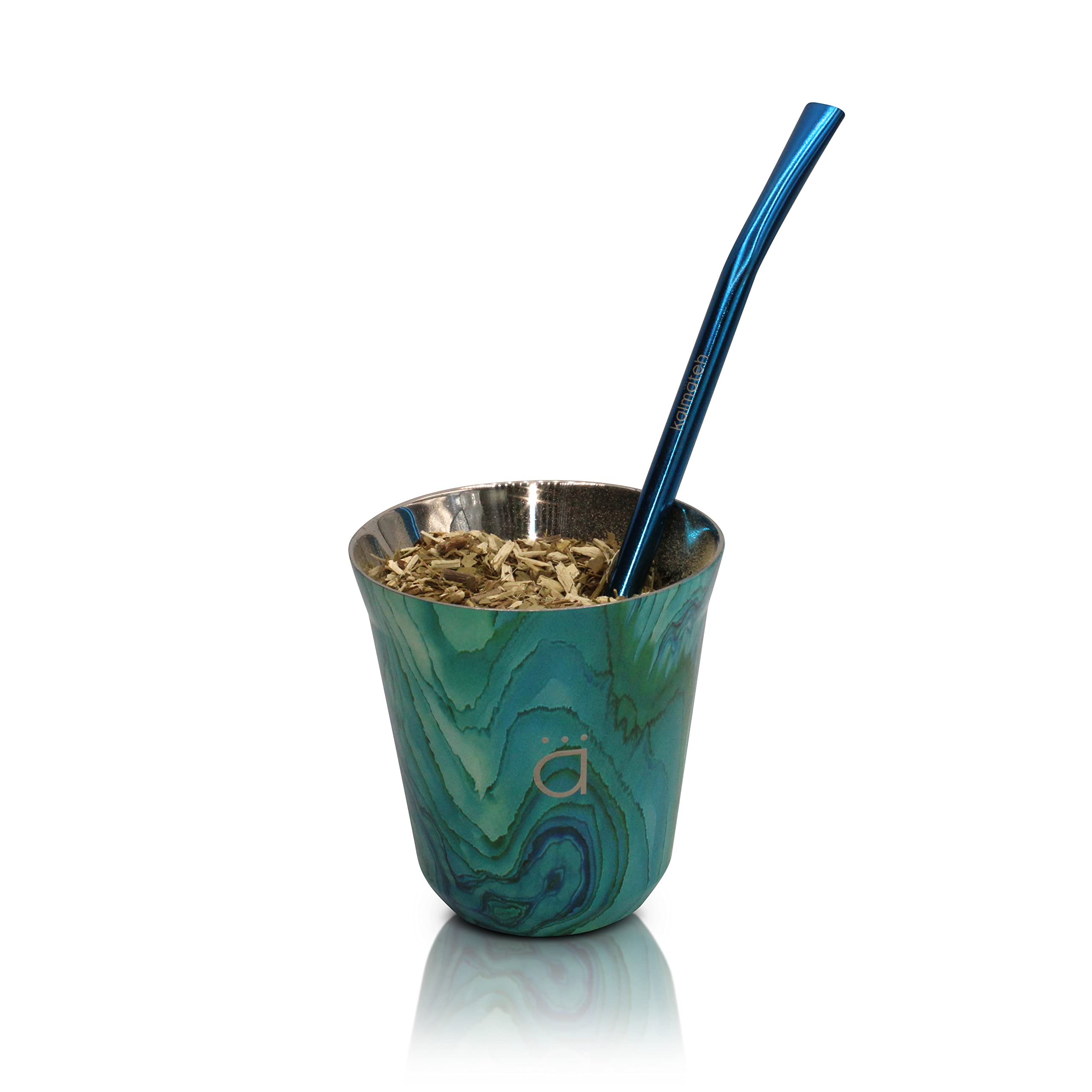 Kalmateh Petite Yerba Mate Gourd- Includes Bombilla Straw, Cleaning Brush and Gift Box- Double Walled 18/8 Stainless Steel (1 unit, 5oz)