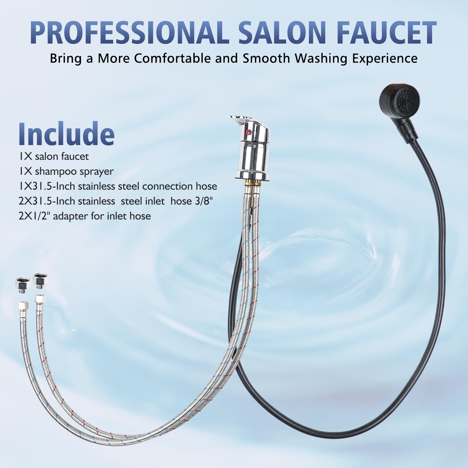 LukLoy Brass Salon Shampoo Bowl Faucet and Sprayer Kit for Shampoo Bed Bowl or Backwash Unit with 3/8 to 1/2 NPT Reducer Adapter