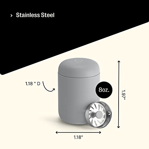 Fellow 8 oz Carter Move Travel Mug - Vacuum-Insulated Stainless Steel Travel Coffee Mug - Coffee Tumbler with Ceramic Interior and Splash Guard - Matte Grey