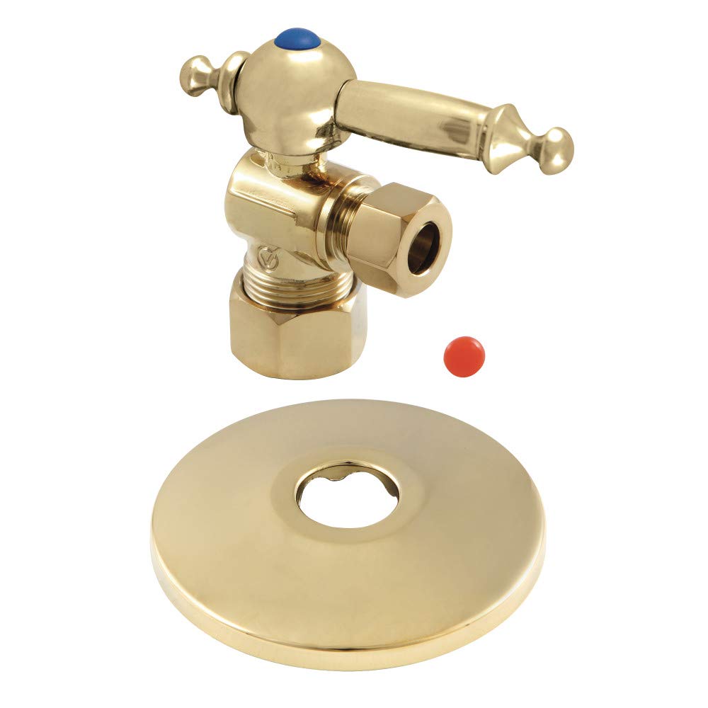 Kingston Brass CC53302TLK 5/8-Inch x 3/8-Inch OD Comp Quarter-Turn Angle Stop Valve with Flange, Polished Brass