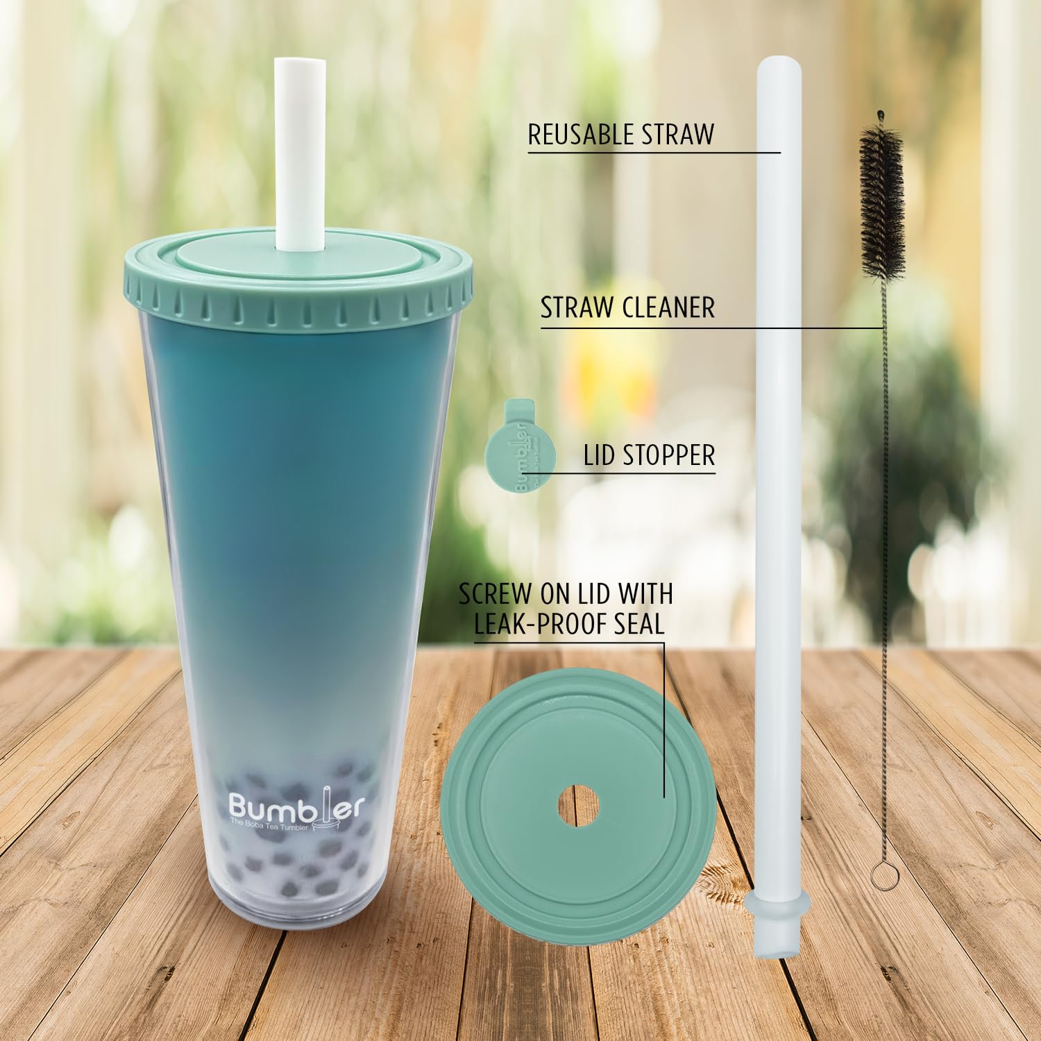 Bumbler 24oz Large Reusable Portable Eco-Friendly Tumbler | Drinking Cup with Wide Soft Tip Straw, Aesthetic Leak-Proof Lid β for Boba Tea, Smoothies, Iced Coffee, Hot or Cold Drinks β Fresh Mint