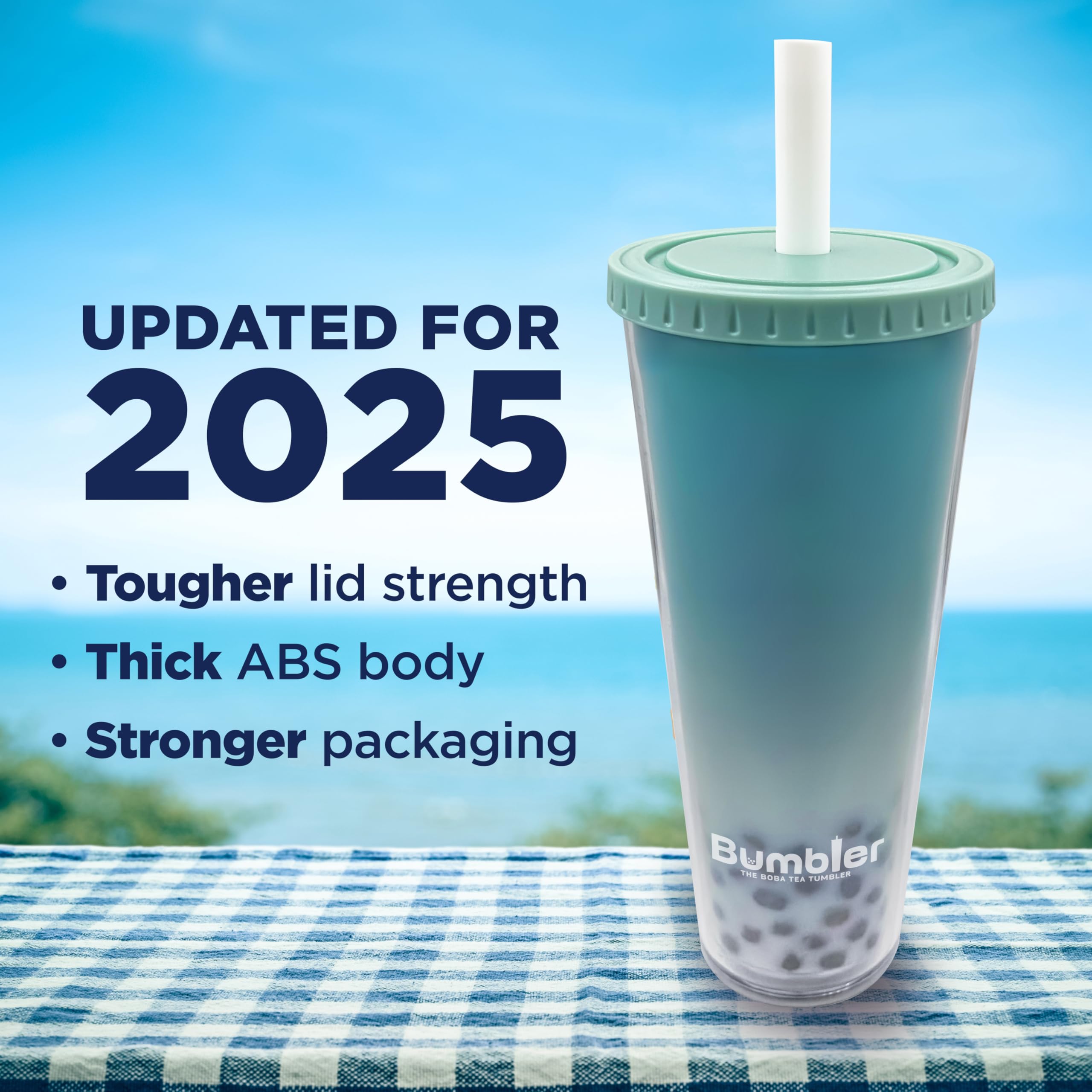 Bumbler 24oz Large Reusable Portable Eco-Friendly Tumbler | Drinking Cup with Wide Soft Tip Straw, Aesthetic Leak-Proof Lid β for Boba Tea, Smoothies, Iced Coffee, Hot or Cold Drinks β Fresh Mint