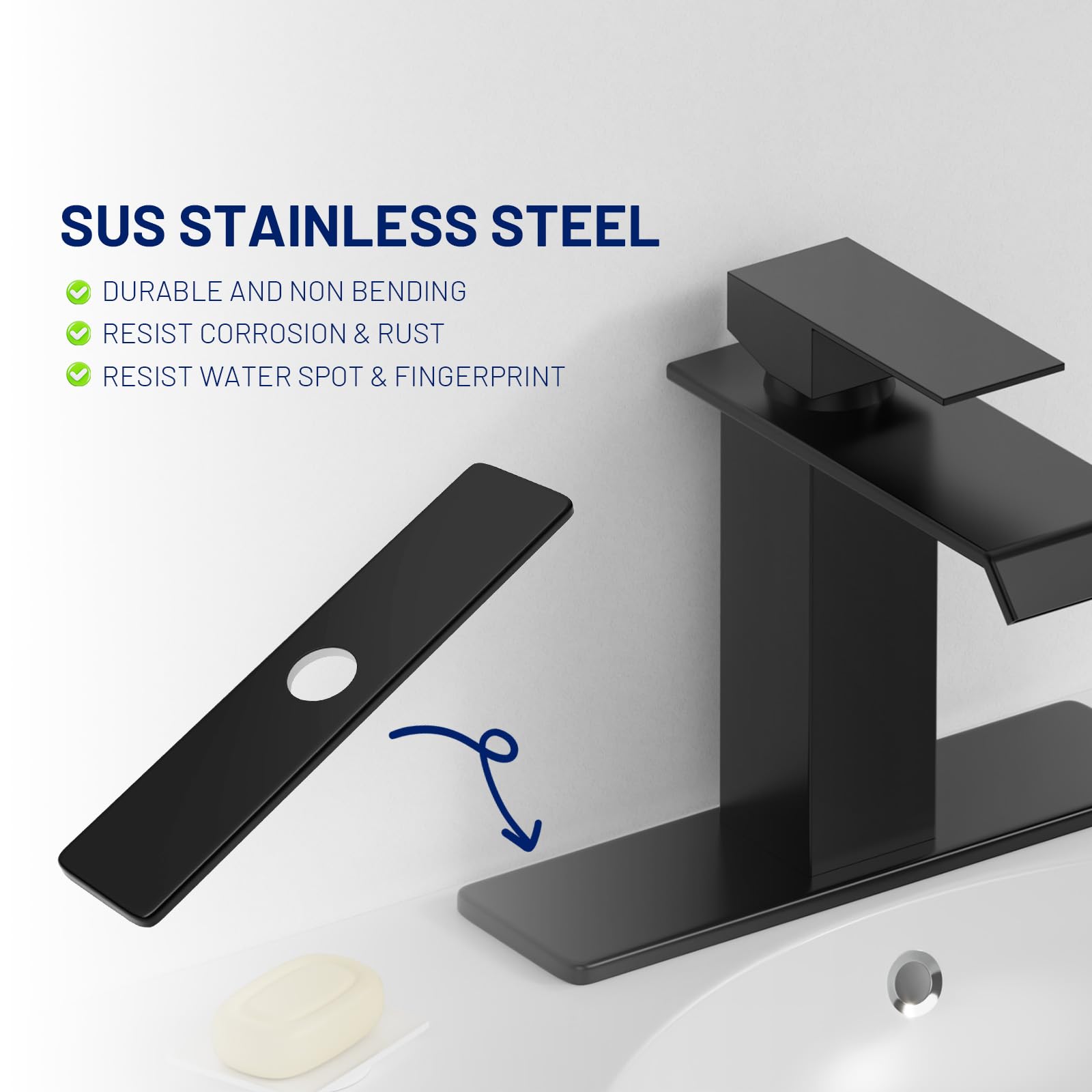 BWE 10 Inch Faucet Hole Cover.Bathroom or Kitchen Sink Hole Cover,Black Escutcheon Plate,Stainless Steel Deck Plate for 1 or 3 Hole Bathroom or Kitchen Sink Fauce