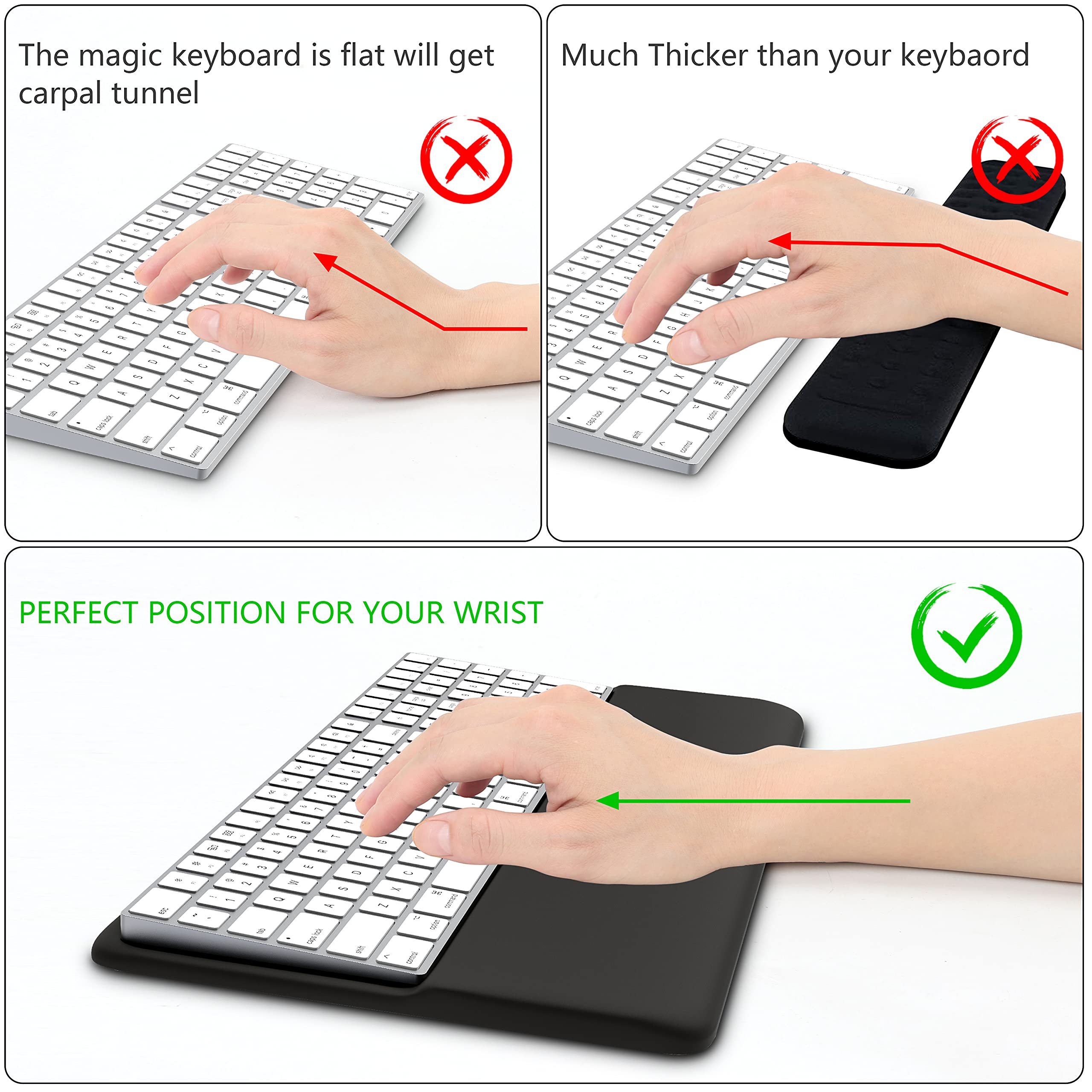 HONKID Keyboard Wrist Rest for Magic Keyboard 2 with Numeric Keypad(MQ052LL/A, A1843) and Magic Keyboard with Touch ID(MK2C3LL/A), Slim Keyboard Wrist Rest Relieve Pain & Fatigue