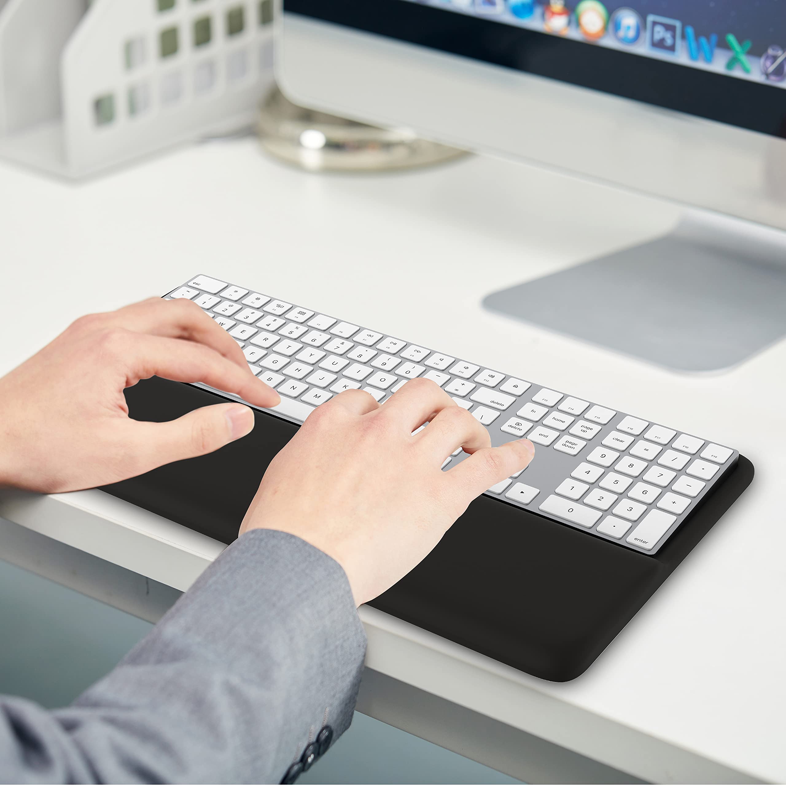 HONKID Keyboard Wrist Rest for Magic Keyboard 2 with Numeric Keypad(MQ052LL/A, A1843) and Magic Keyboard with Touch ID(MK2C3LL/A), Slim Keyboard Wrist Rest Relieve Pain & Fatigue