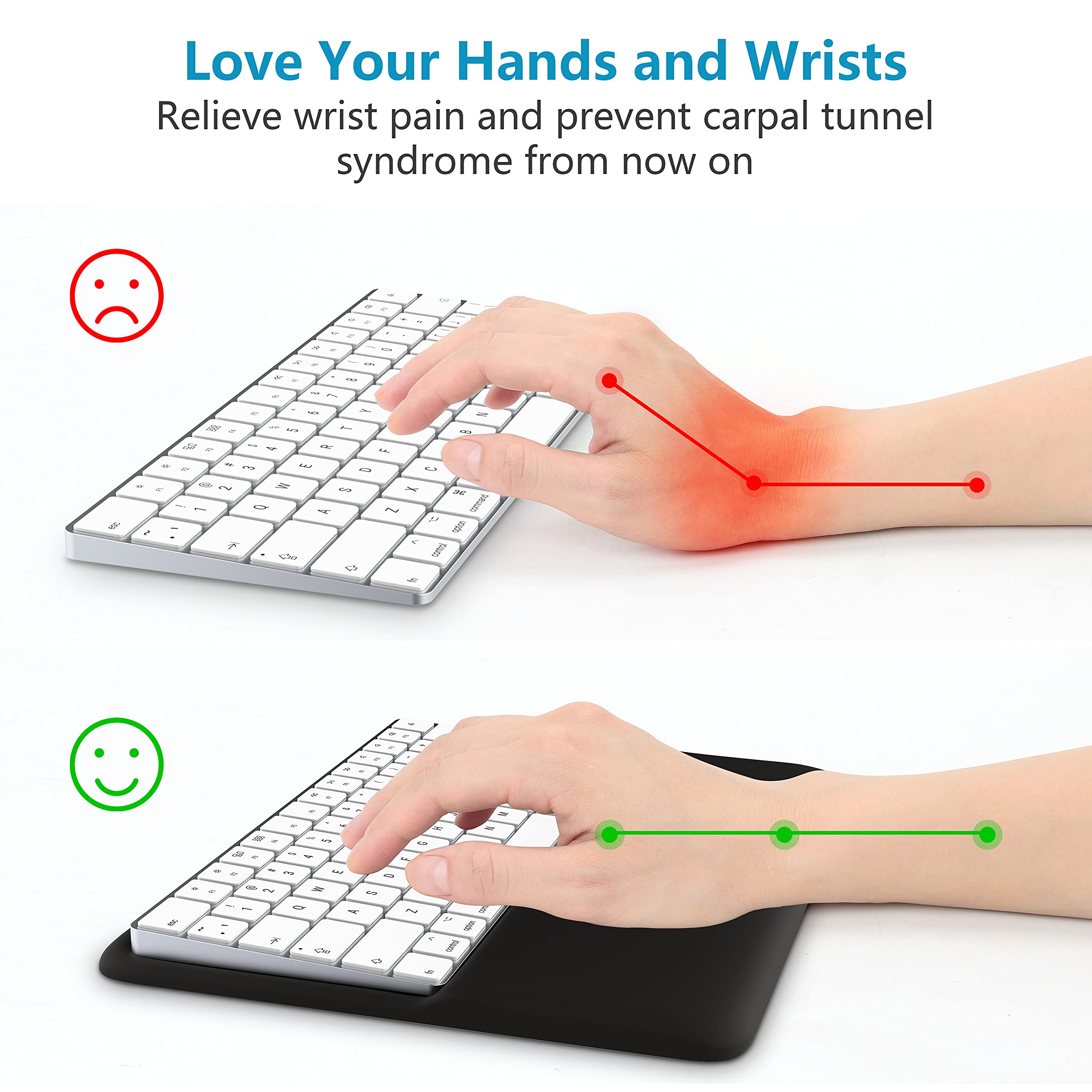 HONKID Keyboard Wrist Rest for Magic Keyboard 2 with Numeric Keypad(MQ052LL/A, A1843) and Magic Keyboard with Touch ID(MK2C3LL/A), Slim Keyboard Wrist Rest Relieve Pain & Fatigue