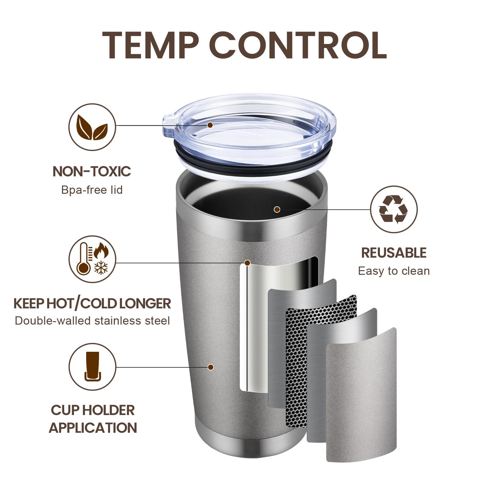 MEWAY 20oz Tumbler Cup Double Wall Vacuum Insulated Travel Mug Bulk, Stainless Steel Tumblers with Lid and Straw, Durable Powder Coated Coffee Cups for Cold & Hot Drinks (Cold Grey, 1)