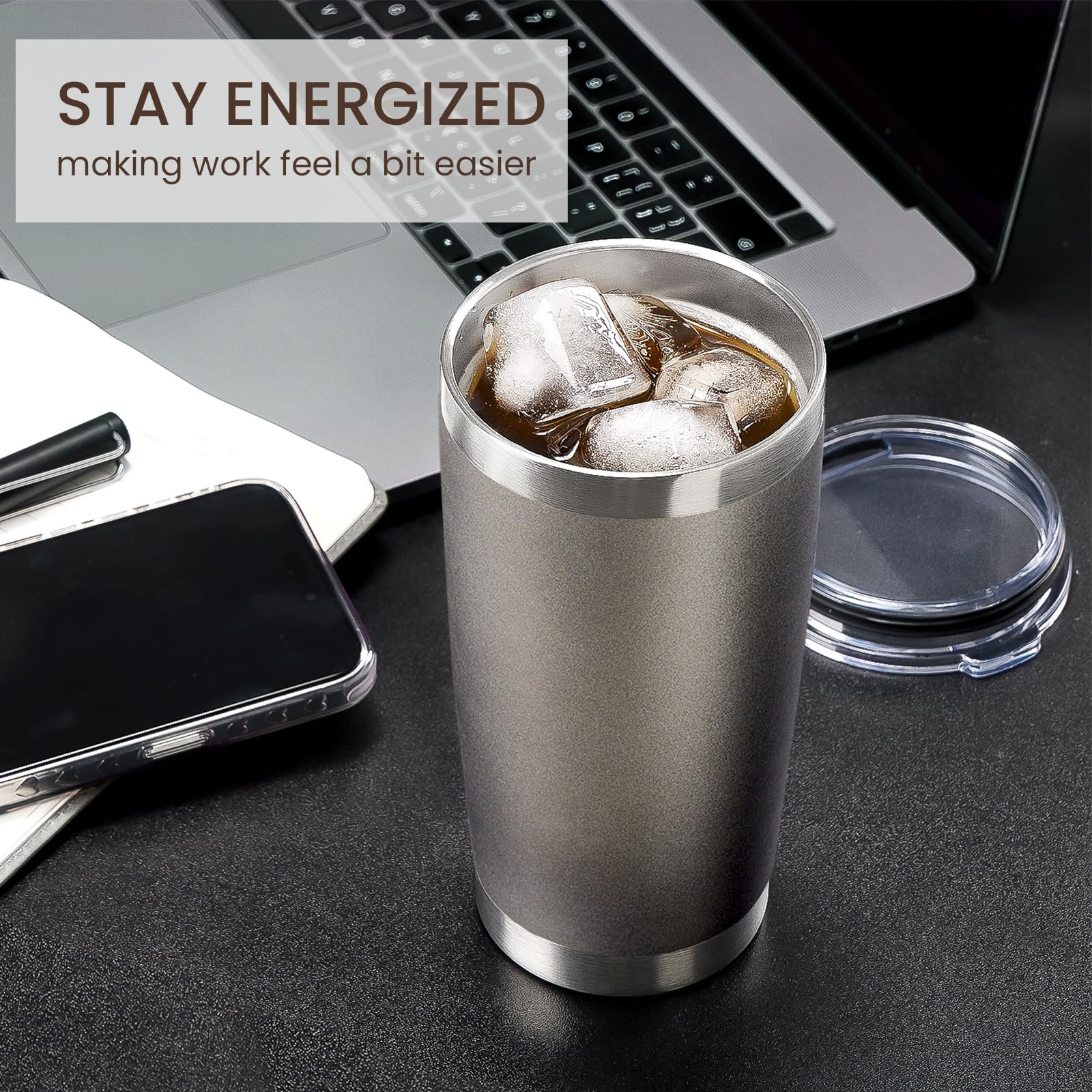 MEWAY 20oz Tumbler Cup Double Wall Vacuum Insulated Travel Mug Bulk, Stainless Steel Tumblers with Lid and Straw, Durable Powder Coated Coffee Cups for Cold & Hot Drinks (Cold Grey, 1)