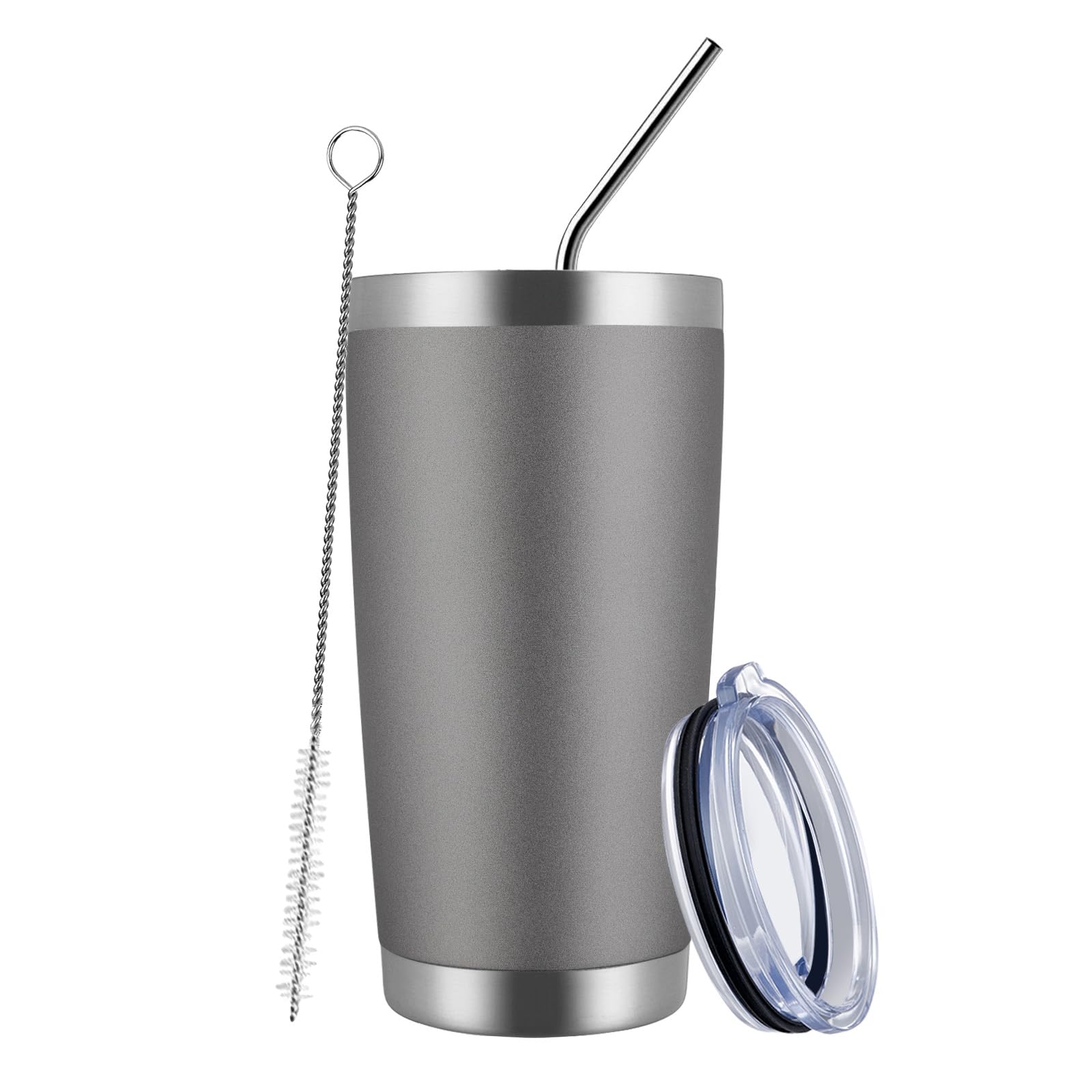 MEWAY 20oz Tumbler Cup Double Wall Vacuum Insulated Travel Mug Bulk, Stainless Steel Tumblers with Lid and Straw, Durable Powder Coated Coffee Cups for Cold & Hot Drinks (Cold Grey, 1)