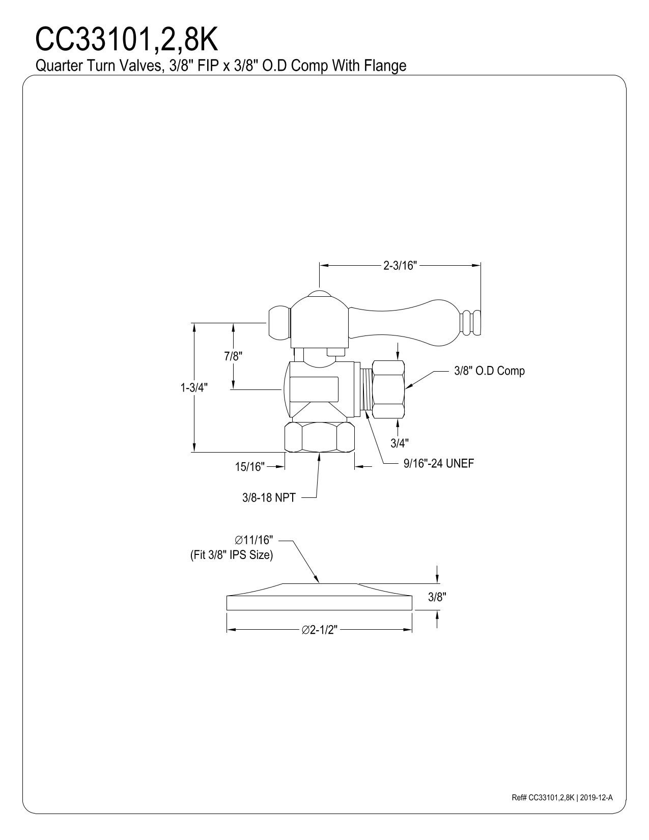Kingston Brass CC33102K Angle Stop Valve, Polished Brass