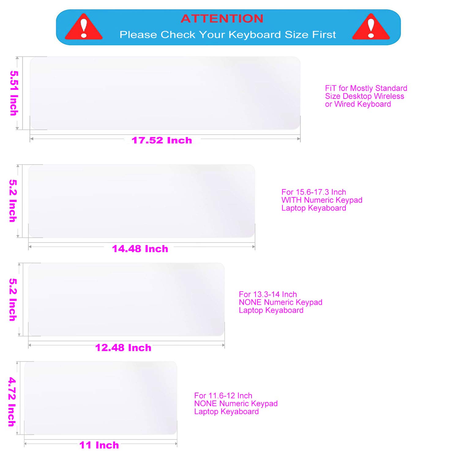 10.5" x 4.32" Universal Keyboard Cover Skin Design for 10"-11.6" Laptop Notebook (Without Numeric Keypad Keyboard), Ultra Thin Silicone Waterproof Keyboard Cover Protector -Clear