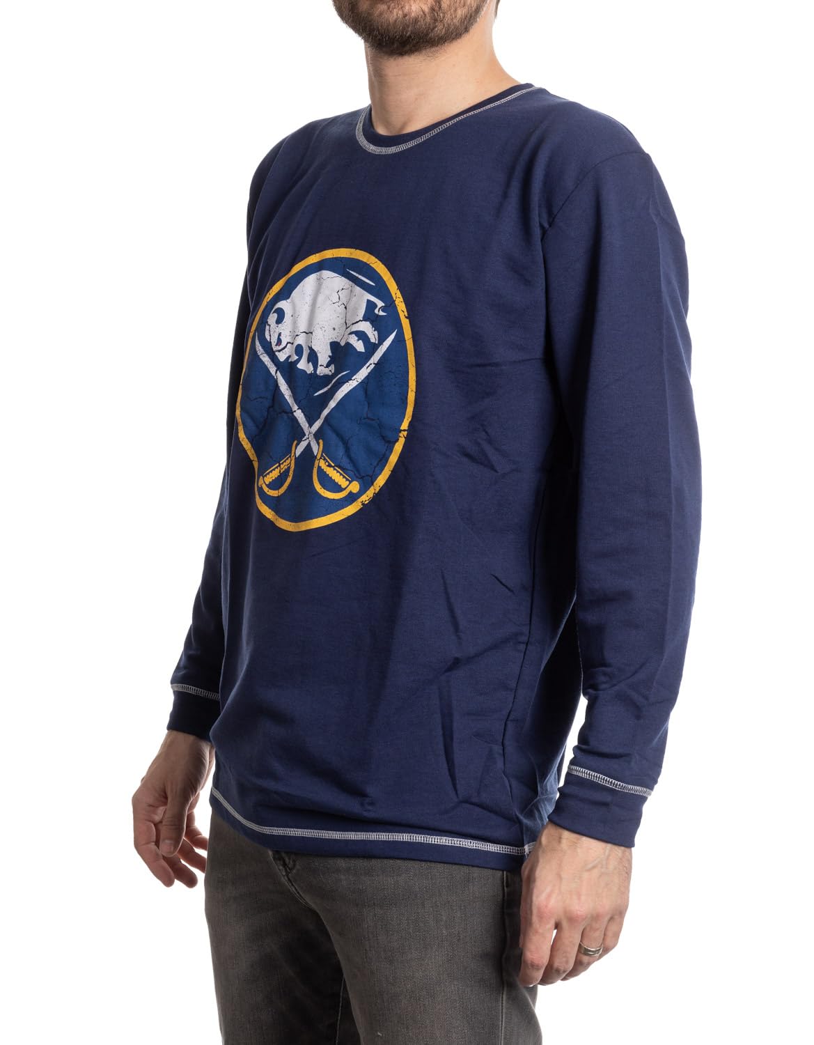 Calhoun Mens Officially Licensed NHL French Terry Long Sleeve Rashguard (Large, Buffalo Sabres)