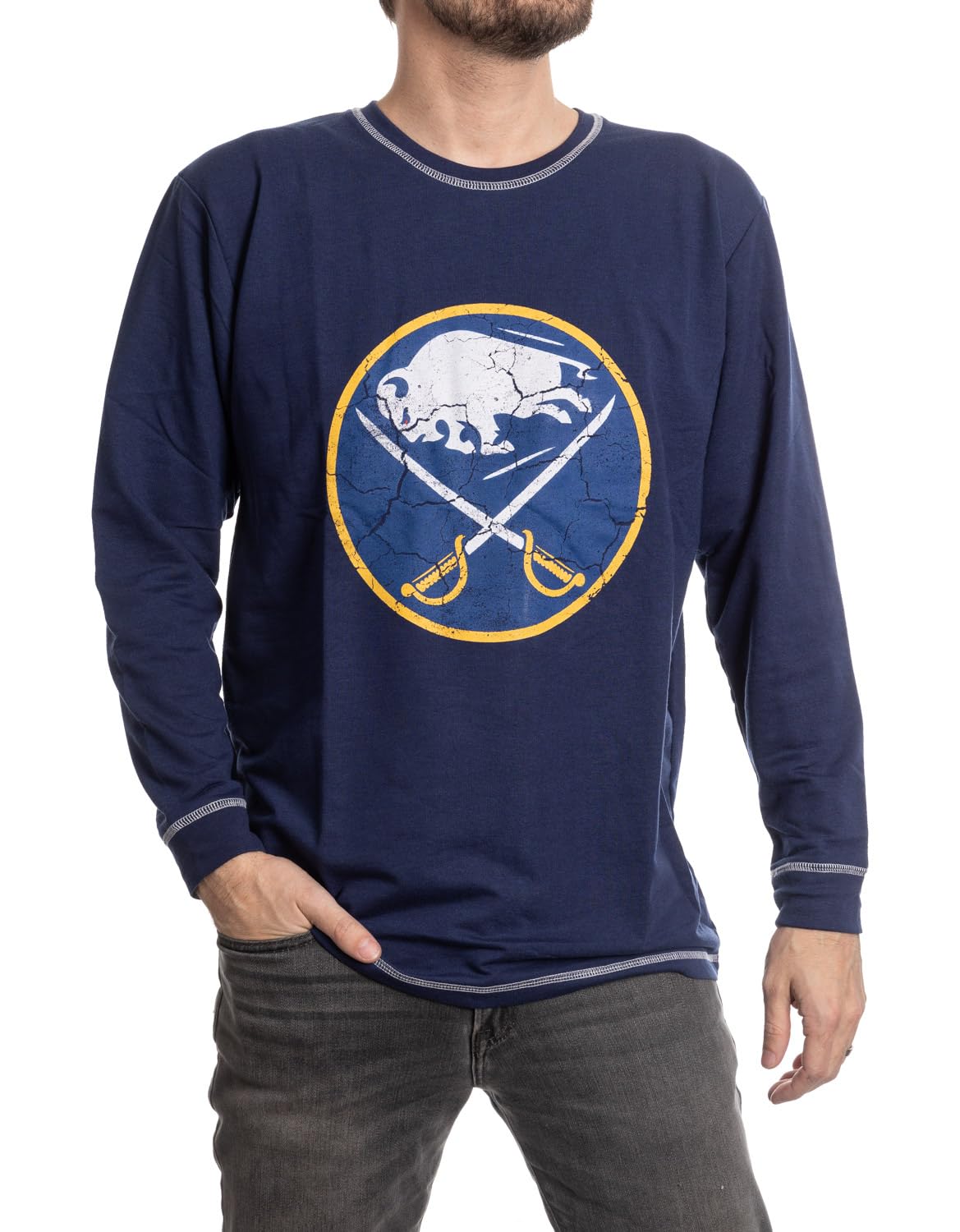 Calhoun Mens Officially Licensed NHL French Terry Long Sleeve Rashguard (Large, Buffalo Sabres)