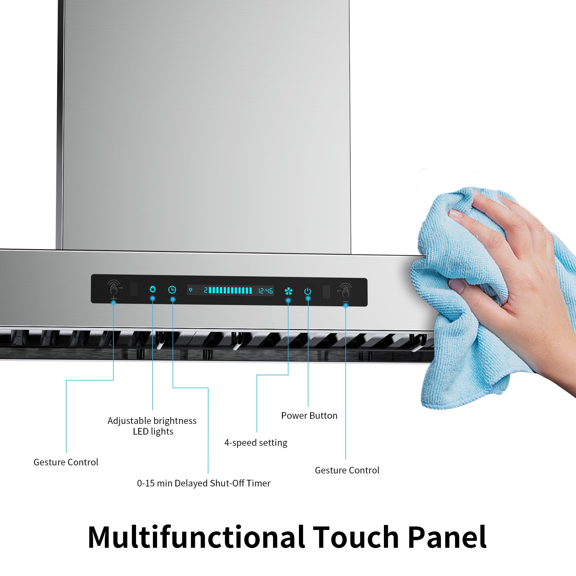 IKTCH 30"Wall Mount Range Hood, 900 CFM Ducted Range Hood with 4 Speed Fan, Durable Stainless Steel Range Hood 30 inch with Gesture Sensing & Touch Control IKP01-30