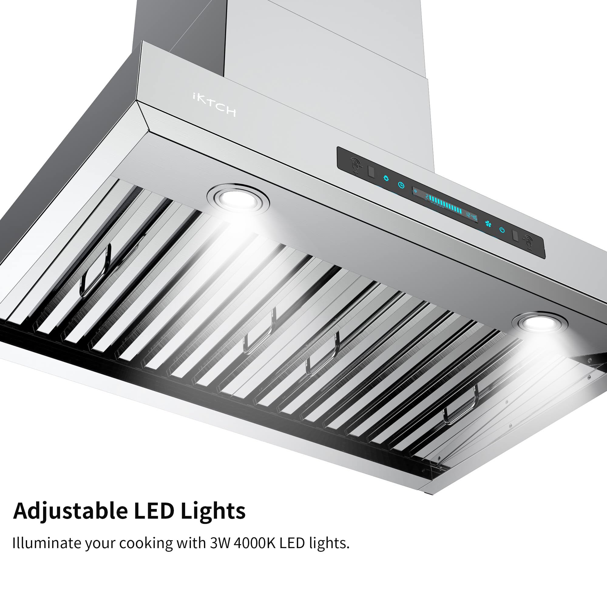 IKTCH 30"Wall Mount Range Hood, 900 CFM Ducted Range Hood with 4 Speed Fan, Durable Stainless Steel Range Hood 30 inch with Gesture Sensing & Touch Control IKP01-30