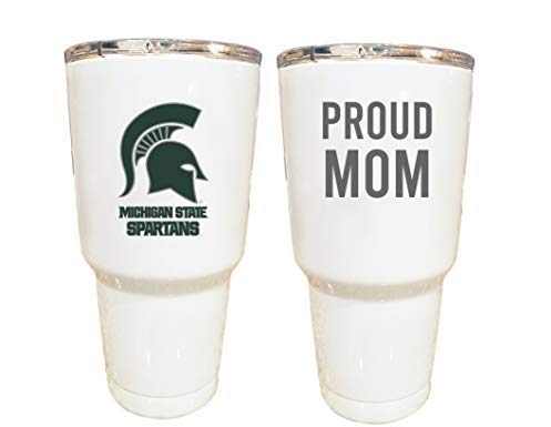 R and R Imports Michigan State Spartans Proud Mom 24 oz Insulated Stainless Steel Tumblers White. Officially Licensed Collegiate Product