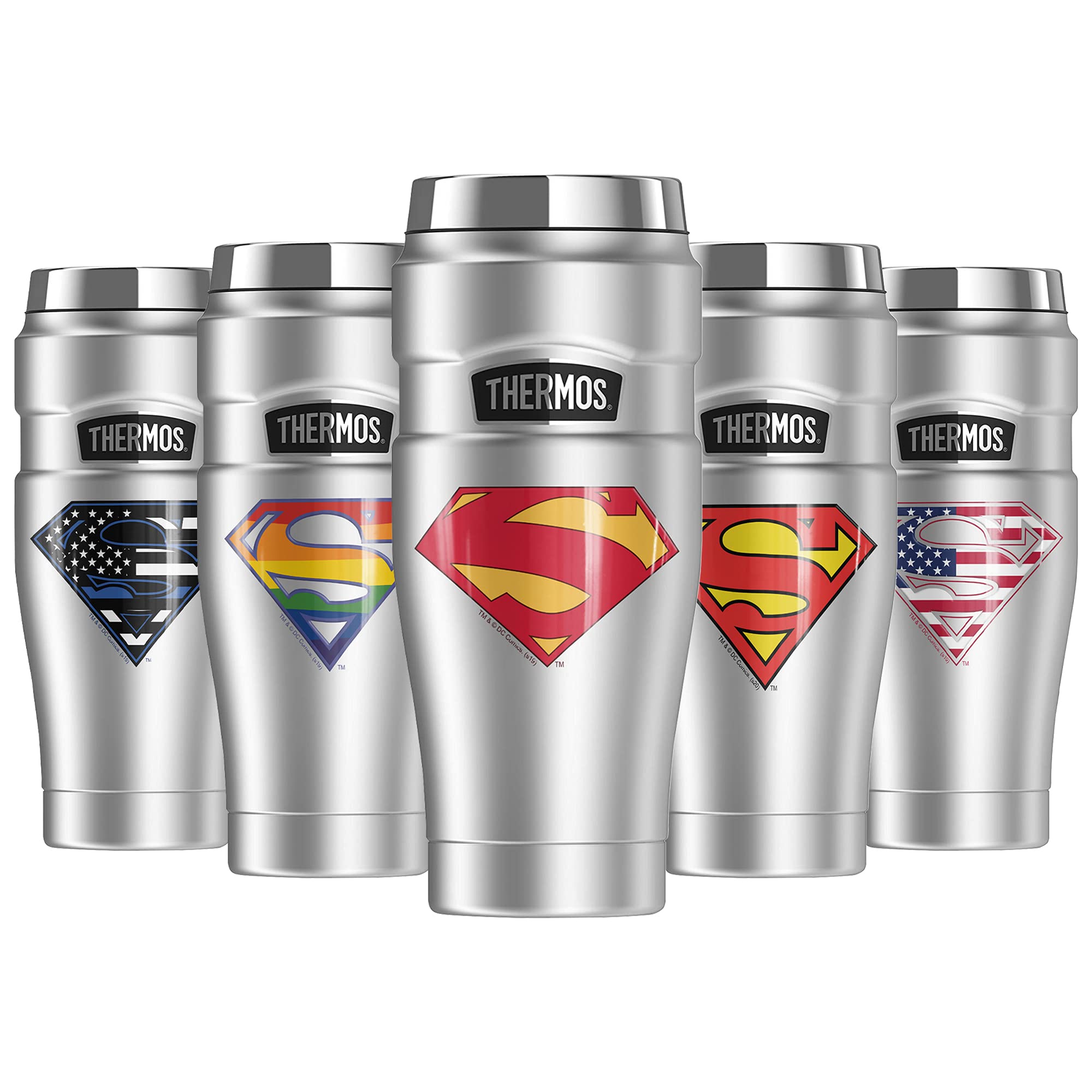 THERMOS Superman New 52 Shield Logo STAINLESS KING Stainless Steel Travel Tumbler, Vacuum insulated & Double Wall, 16oz