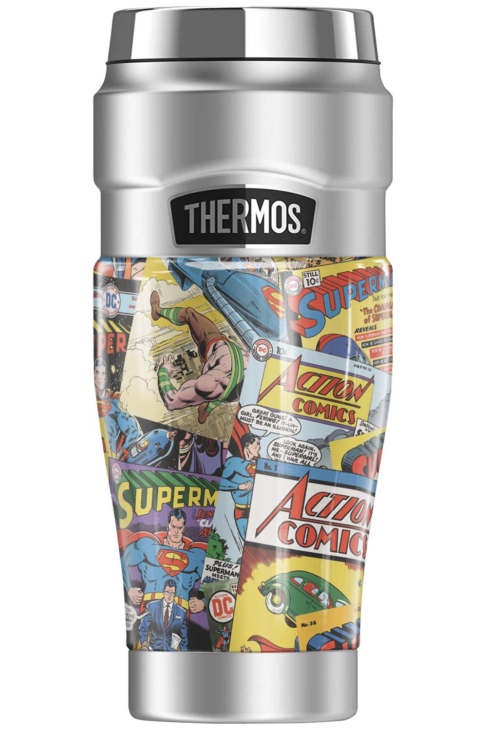 Superman Comic Covers THERMOS STAINLESS KING Stainless Steel Travel Tumbler, Vacuum insulated & Double Wall, 16oz