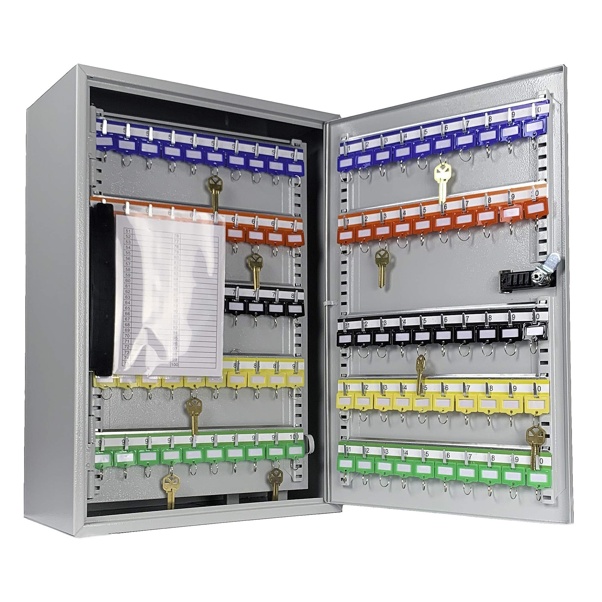 Barska Adjustable Key Cabinet Lock Box with Colorful Key Tag Labels - 300 Position - Combination Lock - Gray