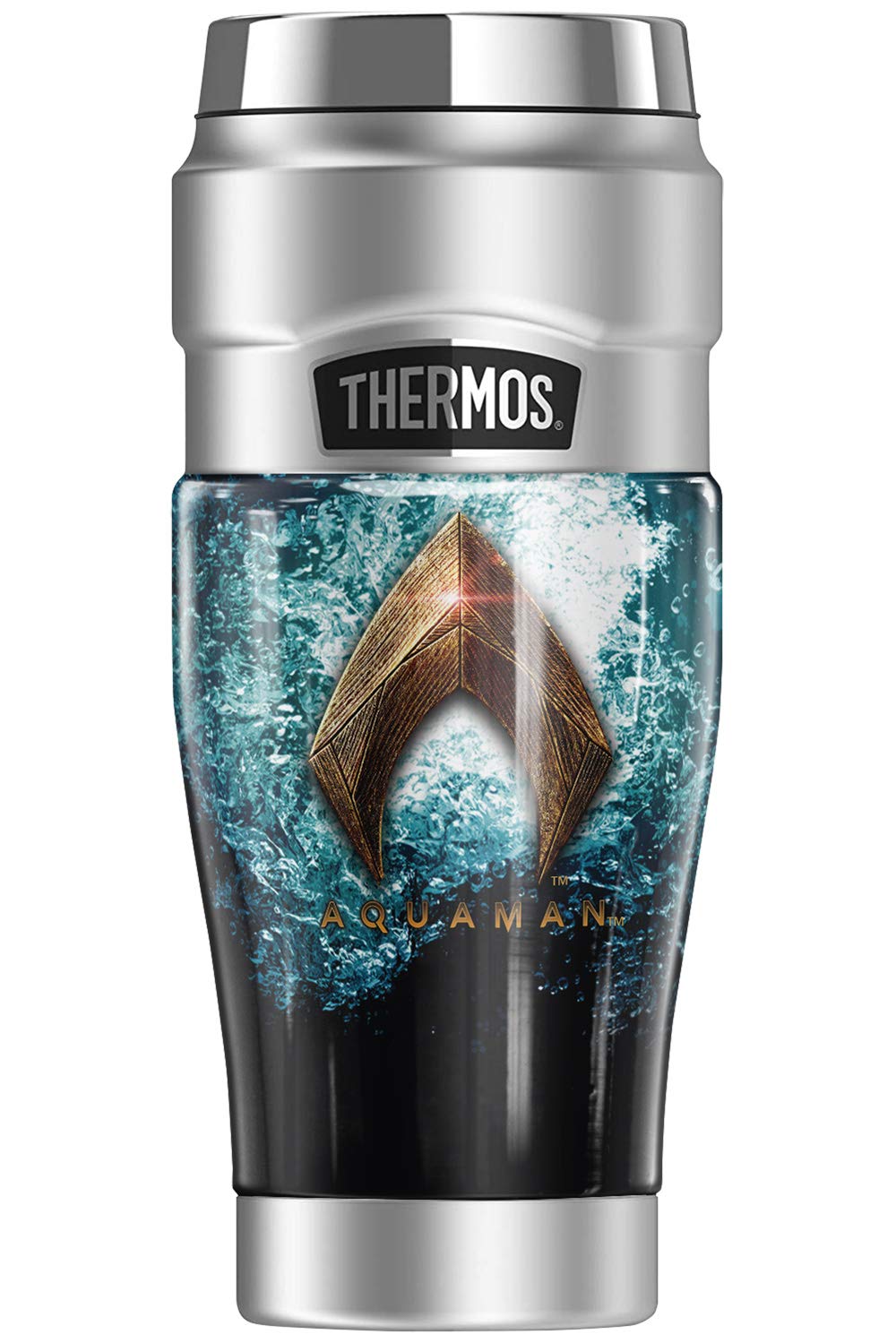 Justice League Movie Aquaman Logo, THERMOS STAINLESS KING Stainless Steel Travel Tumbler, Vacuum insulated & Double Wall, 16oz