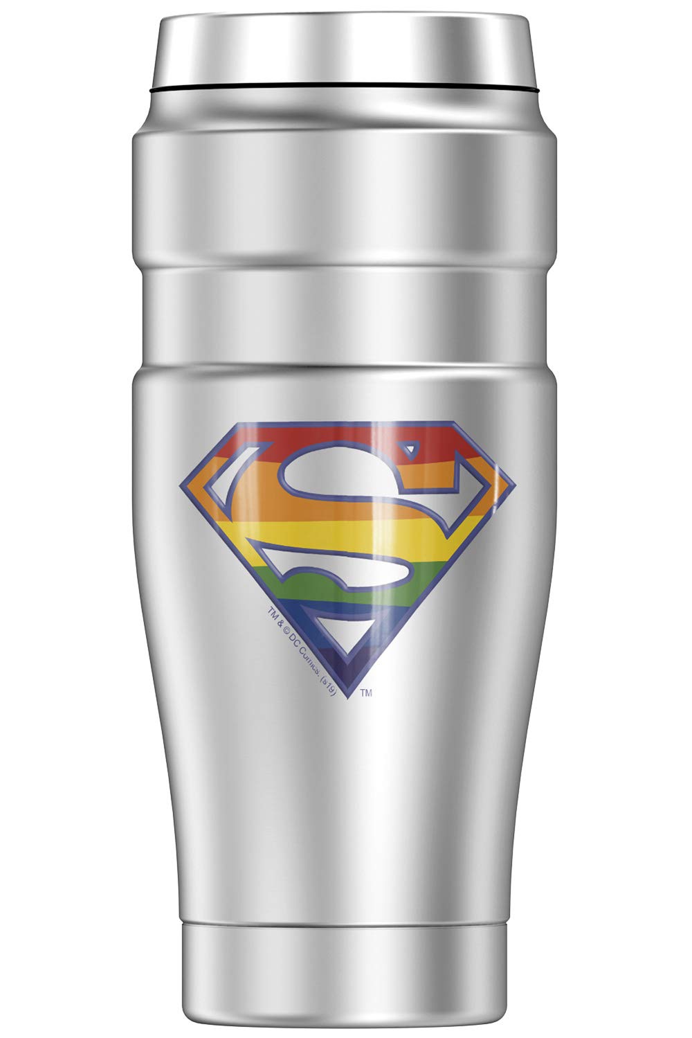 Superman Rainbow Shield Logo THERMOS STAINLESS KING Stainless Steel Travel Tumbler, Vacuum insulated & Double Wall, 16oz