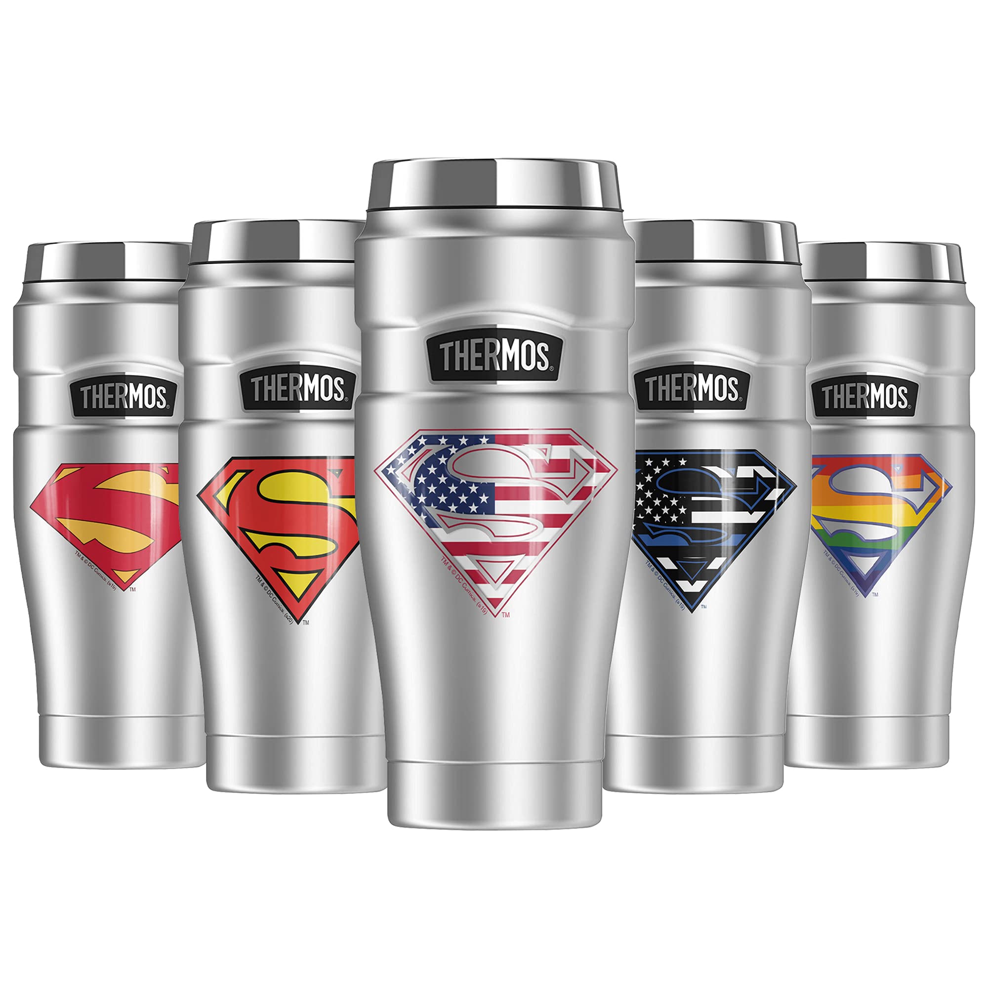 THERMOS Superman USA American Flag Shield Logo STAINLESS KING Stainless Steel Travel Tumbler, Vacuum insulated & Double Wall, 16oz