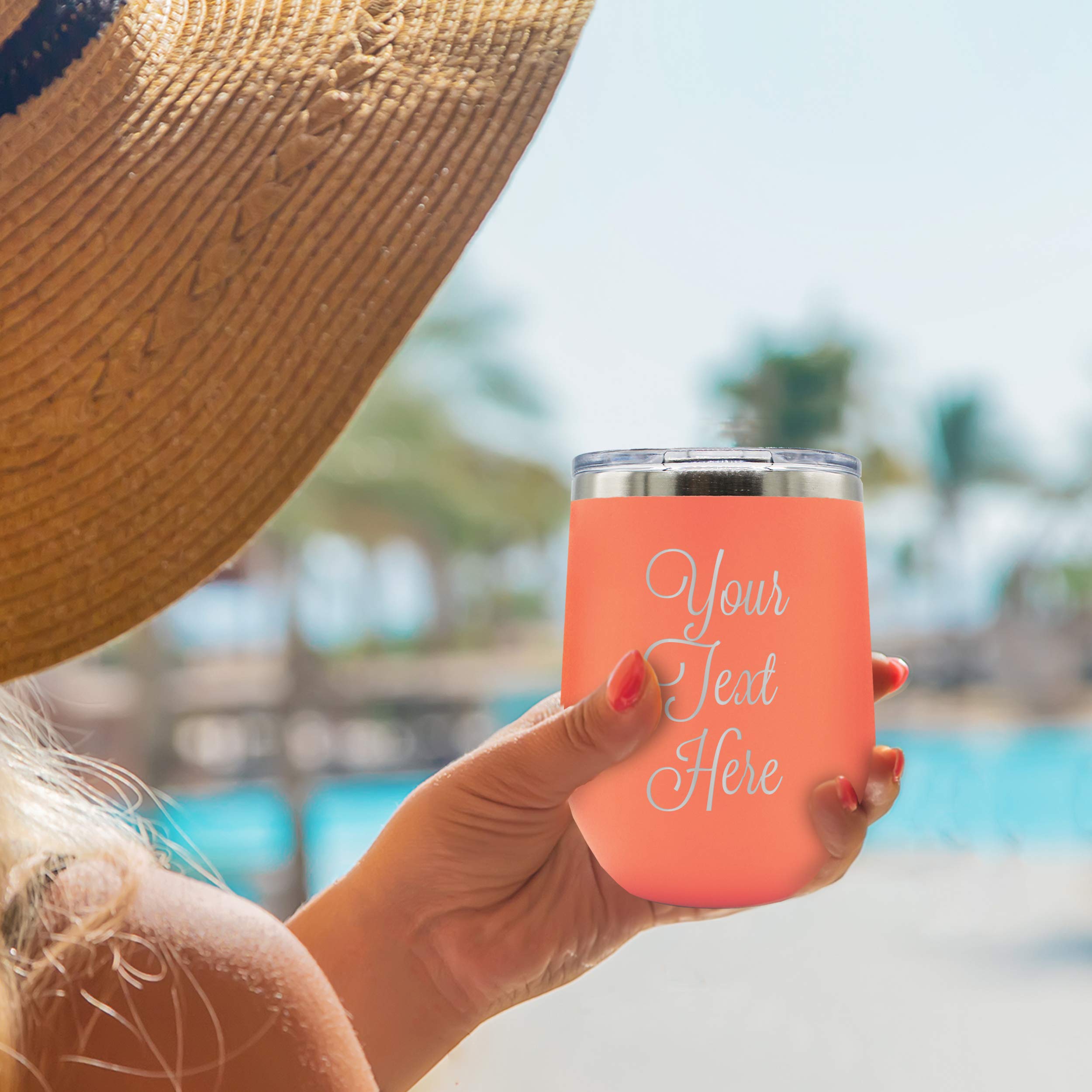 My Personal Memories Personalized Insulated Wine Tumbler - Custom Monogrammed Stemless Wine Cup - Your Text Here (Coral)