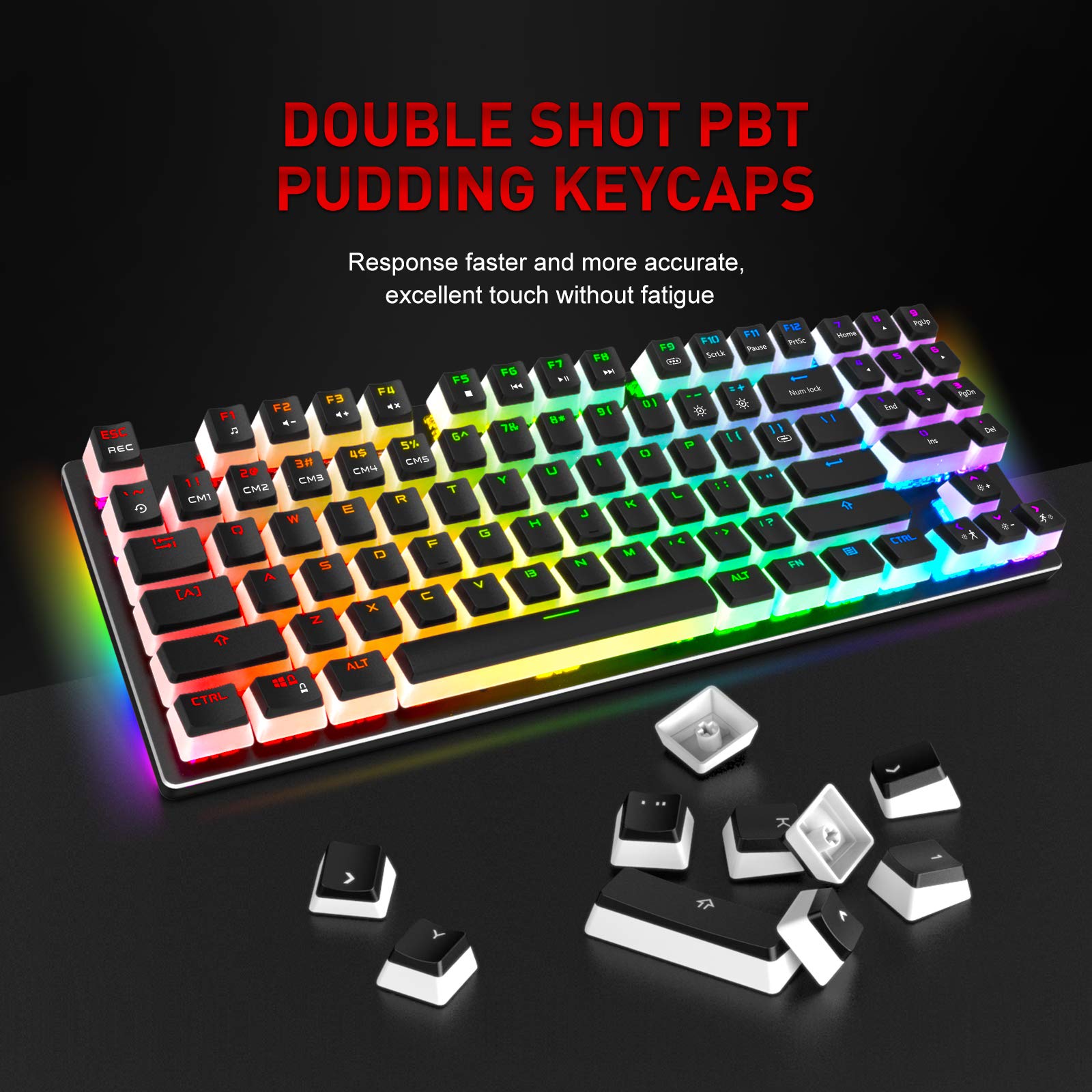 havit Mechanical Gaming Keyboard with RGB Lighting, PBT Pudding Keycaps Tenkeyless TKL Wired Mechanical Keyboard Blue Switches for Windows PC/MAC Games