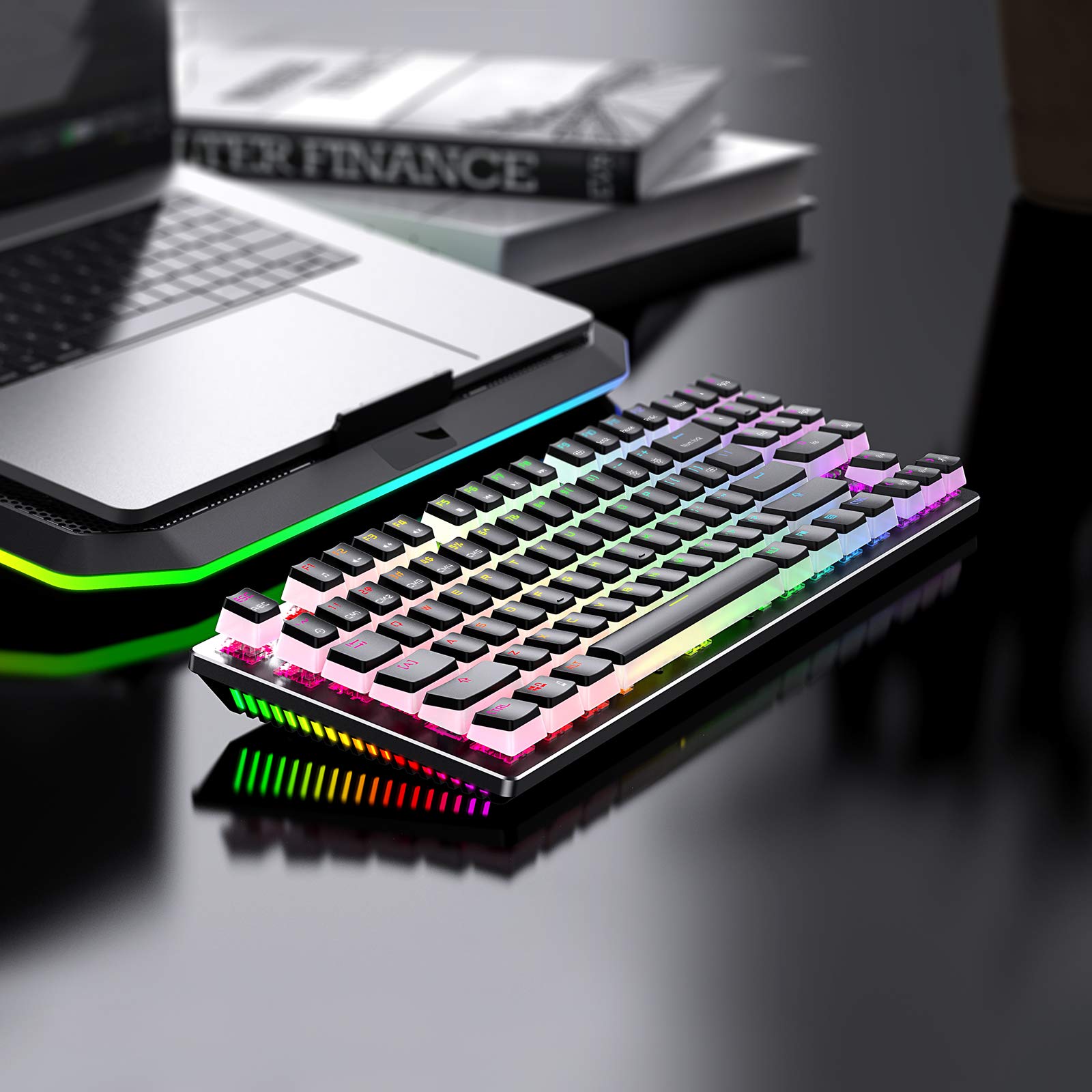 havit Mechanical Gaming Keyboard with RGB Lighting, PBT Pudding Keycaps Tenkeyless TKL Wired Mechanical Keyboard Blue Switches for Windows PC/MAC Games
