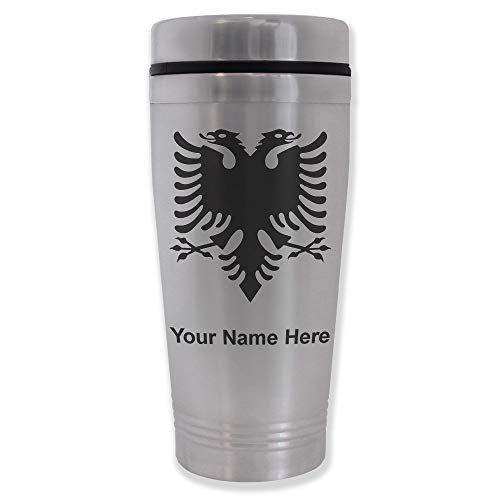 LaserGram 16oz Commuter Mug, Flag of Albania, Personalized Engraving Included
