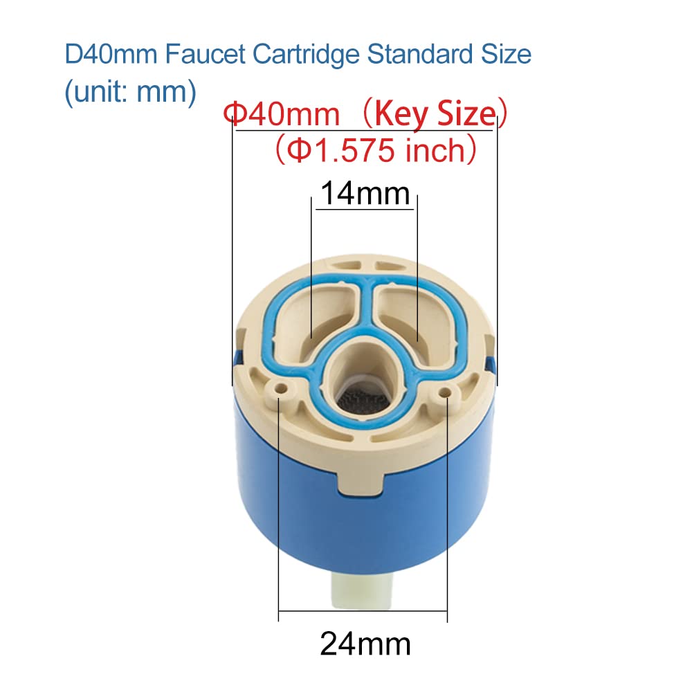XUCHUAN 40 mm Replacement Ceramic Faucet Valve for Single Handle Kitchen Basin Faucet Part, Plastic Tap Cartridge