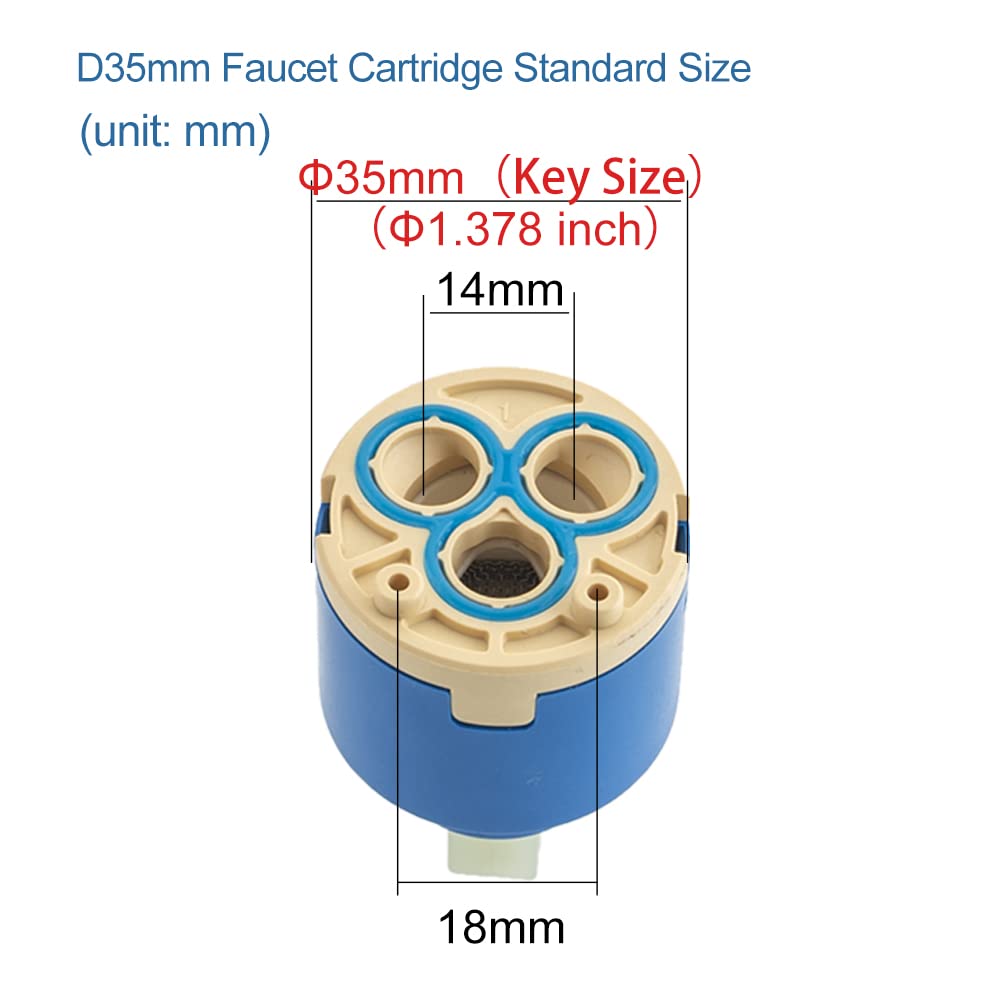 XUCHUAN Diameter 35mm Ceramic Faucet Cartridge Replacement for Single Handle Kitchen Basin Shower Faucet Part, Ceramic Faucet Valve