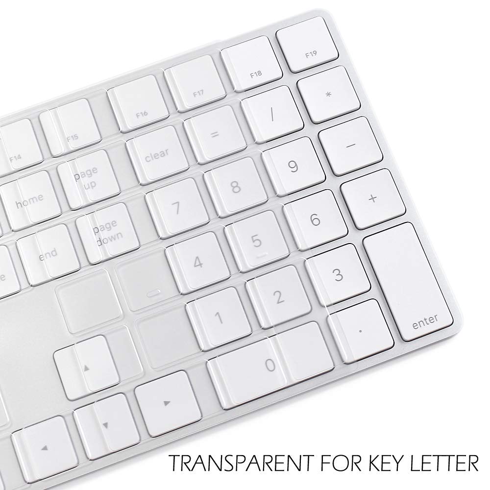 ProElife Keyboard Cover Skin for 2018-2017 Apple Magic Keyboard with Numeric Keypad A1843 US Enter MQ052LL/A Wireless Bluetooth Keyboard Ultra Thin Full Size TPU Protector, 0.13 mm, Transparent Clear