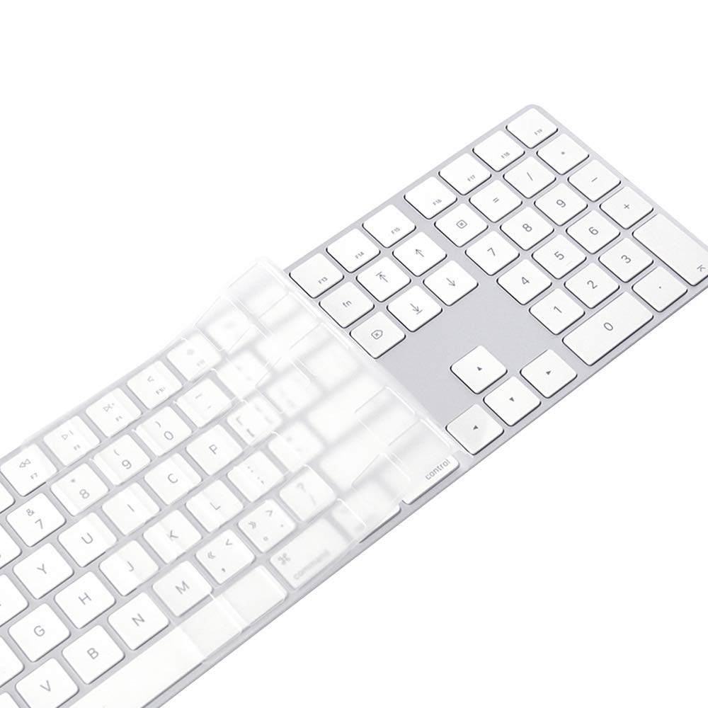 ProElife Keyboard Cover Skin for 2018-2017 Apple Magic Keyboard with Numeric Keypad A1843 US Enter MQ052LL/A Wireless Bluetooth Keyboard Ultra Thin Full Size TPU Protector, 0.13 mm, Transparent Clear
