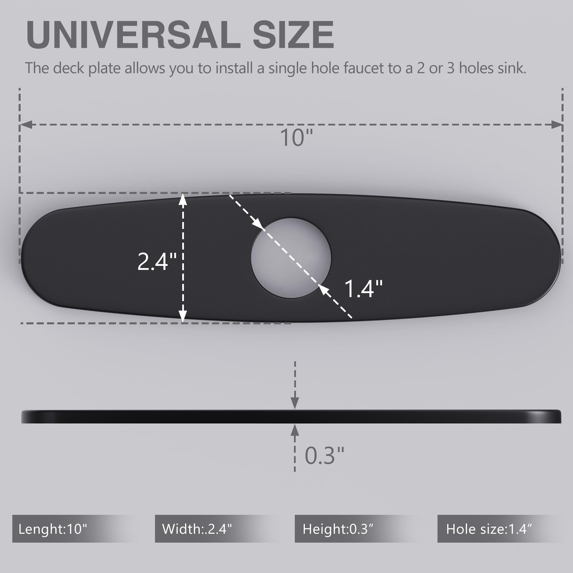 GIMILI 10 Inch Hole Cover Deck Plate Escutcheon for Kitchen Sink Faucet Single Hole Matte Black