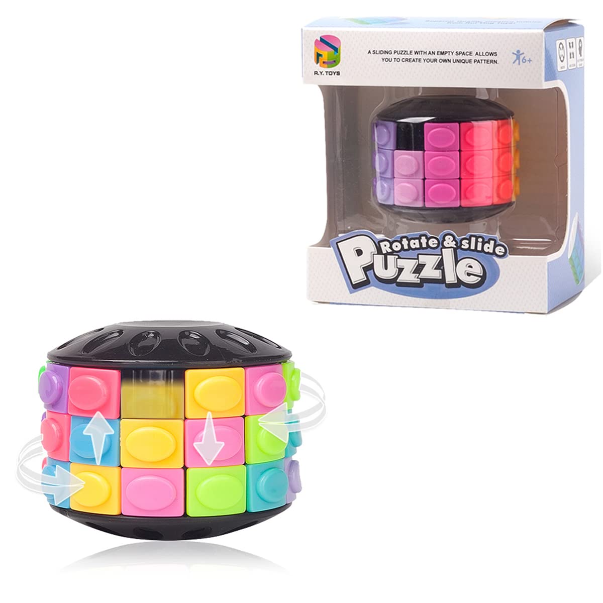 R.Y.TOYS Rotate and Slide Puzzle-Design Patent,Fidget Toys(Restore Order/Create Patterns) 12 Colors,3 Layers-Open Cover for Quick Play,Brain Teaser,Sensory Toys,Birthday Gifts,Easter Basket Stuffers