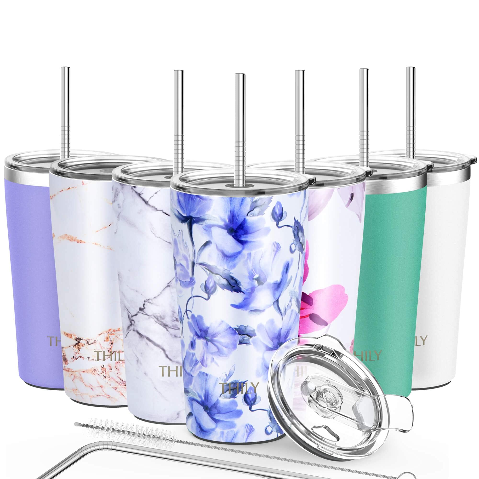 THILY Stainless Steel Tumbler Coffee Cup 20 oz Triple-Insulated Travel Mug with Splash-Proof Lid, for Ice Drinks and Hot Beverage Coffee Cup, Outdoor Gift for Women, Iridaceae
