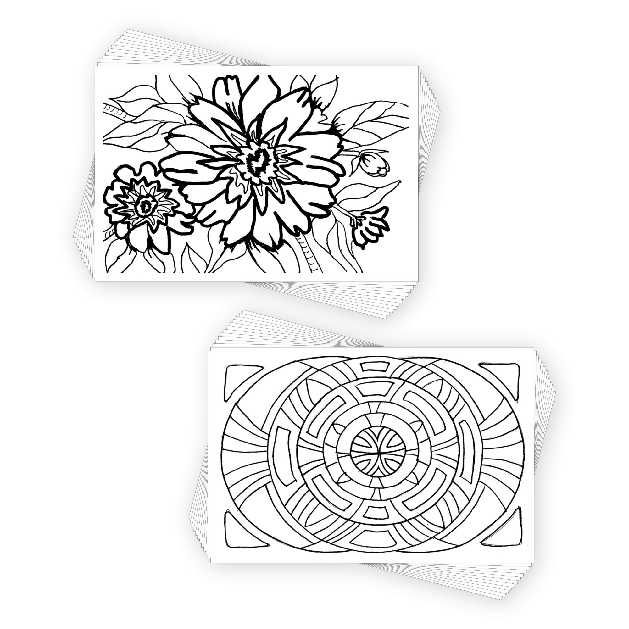 COLORpockit 4x6 Postcard Coloring Book Card Decks with Round & Round and Floral Fun. Refills for COLORpockit Complete Portable Coloring kit. Contains Two 12-Card Coloring Decks.