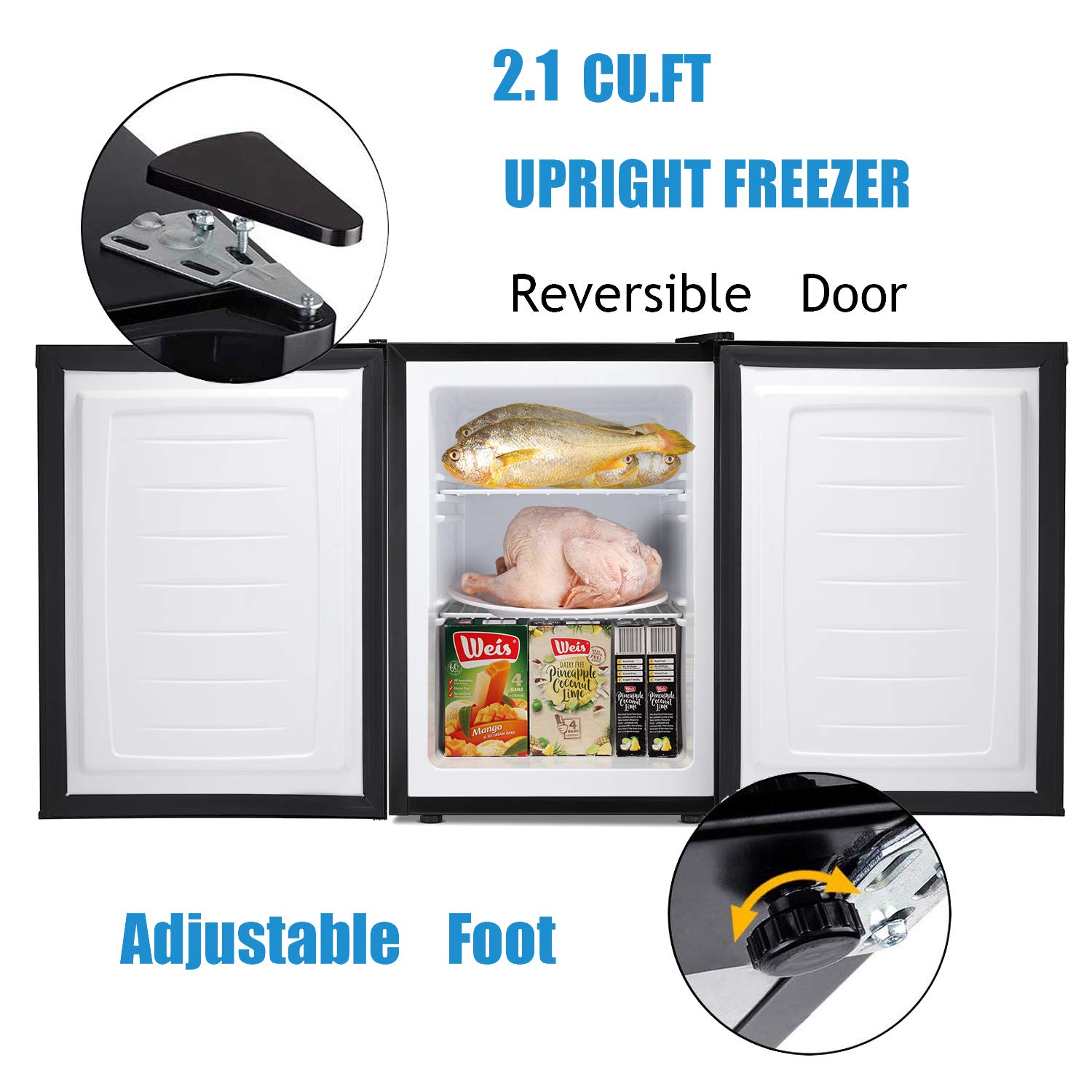 Antarctic Star Upright Freezer 2.1 Cu.ft, Compact Mini Freezer with Reversible Single Door, Temperature Control, Removable Shelves, Small freezer Stainless Steel for Dorms Home Office, Silver