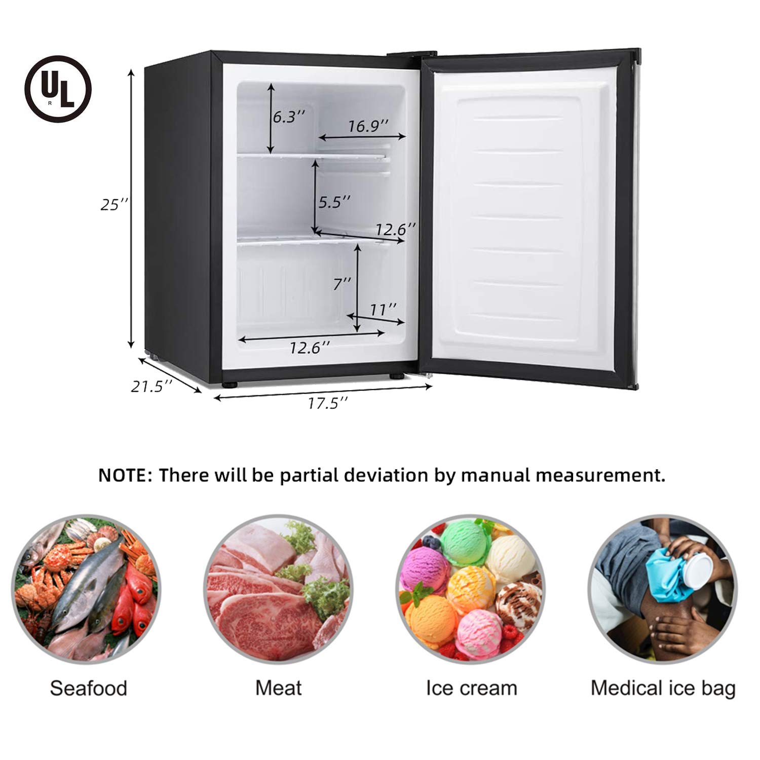 Antarctic Star Upright Freezer 2.1 Cu.ft, Compact Mini Freezer with Reversible Single Door, Temperature Control, Removable Shelves, Small freezer Stainless Steel for Dorms Home Office, Silver