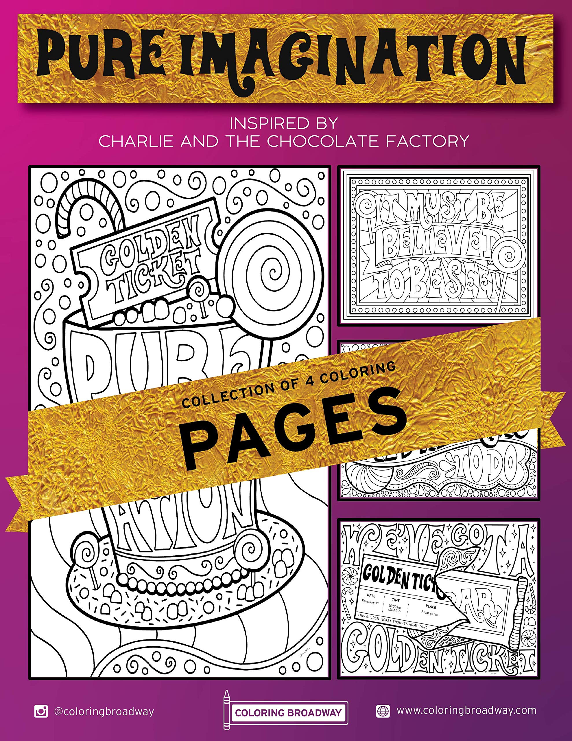 Coloring Broadway - Charlie and The Chocolate Factory Inspired Coloring Pages (Set of 4) “Pure Imagination” Collection, Broadway Musical Merchandise, Ideal Gift for a Broadway Theater Lover