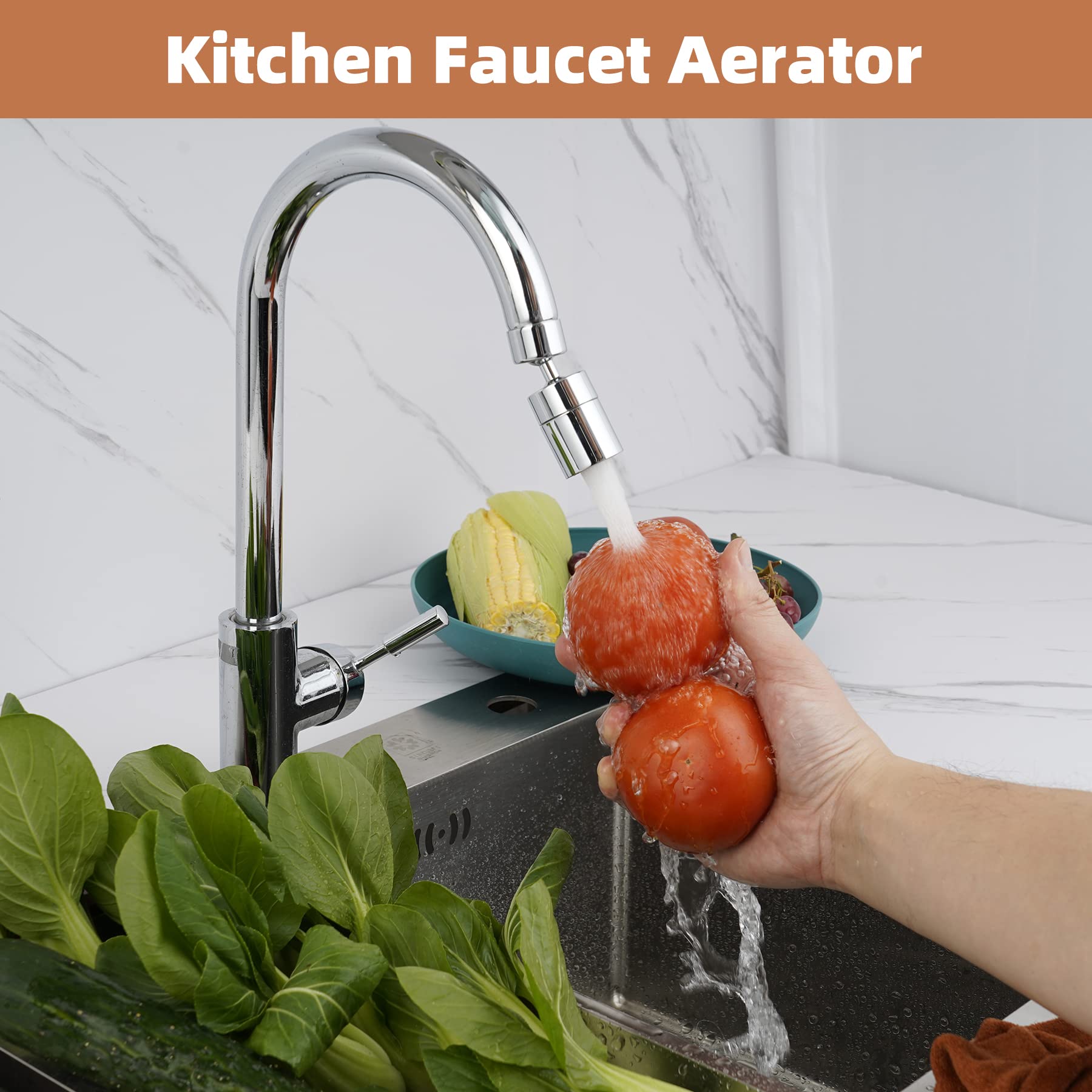 360 Degree Swivel Sink Faucet Aerator, Big Angle High Pressure Large Flow Aerator Dual Function Kitchen Faucet Aerator,55/64 Inch Female Thread Polished Chrome