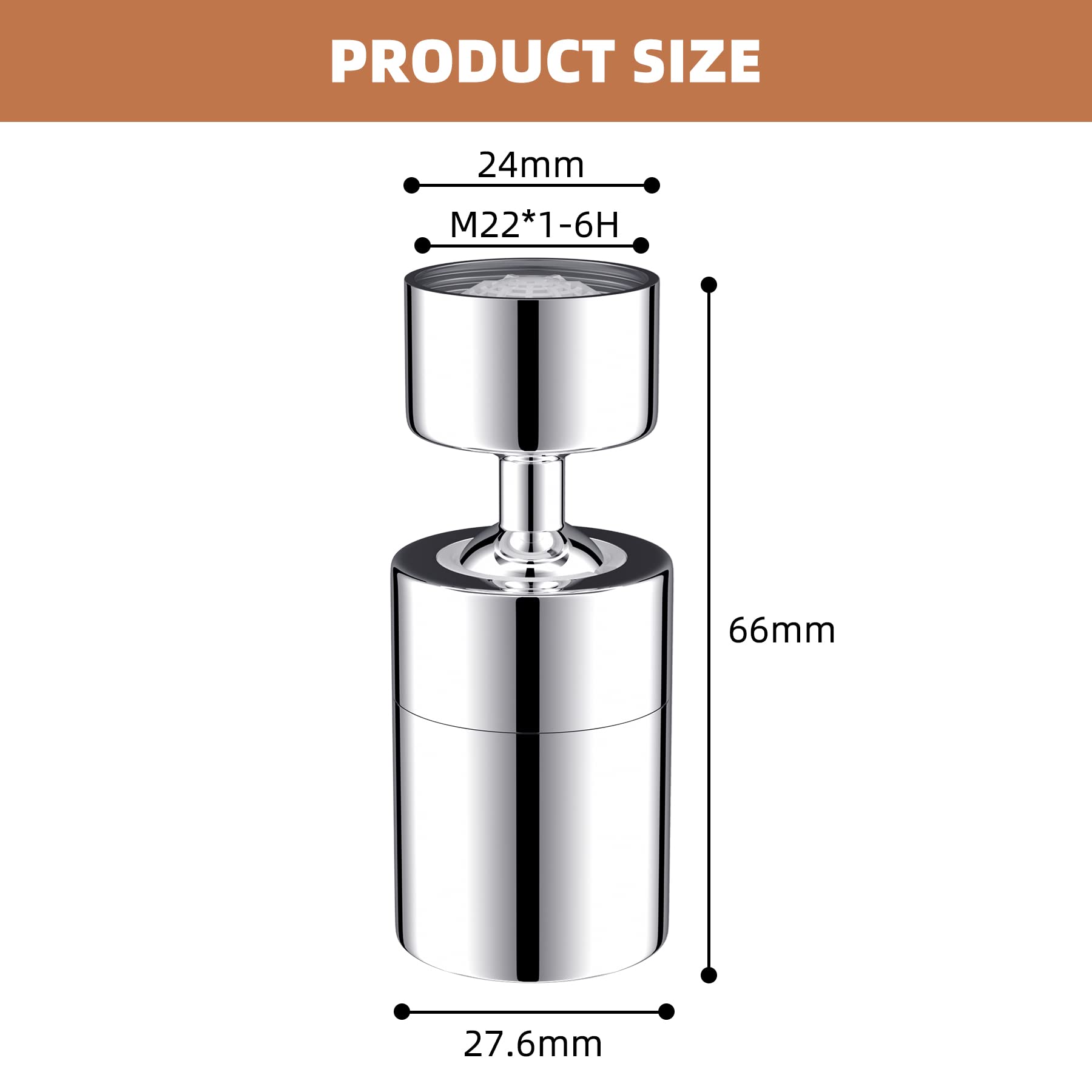 360 Degree Swivel Sink Faucet Aerator, Big Angle High Pressure Large Flow Aerator Dual Function Kitchen Faucet Aerator,55/64 Inch Female Thread Polished Chrome