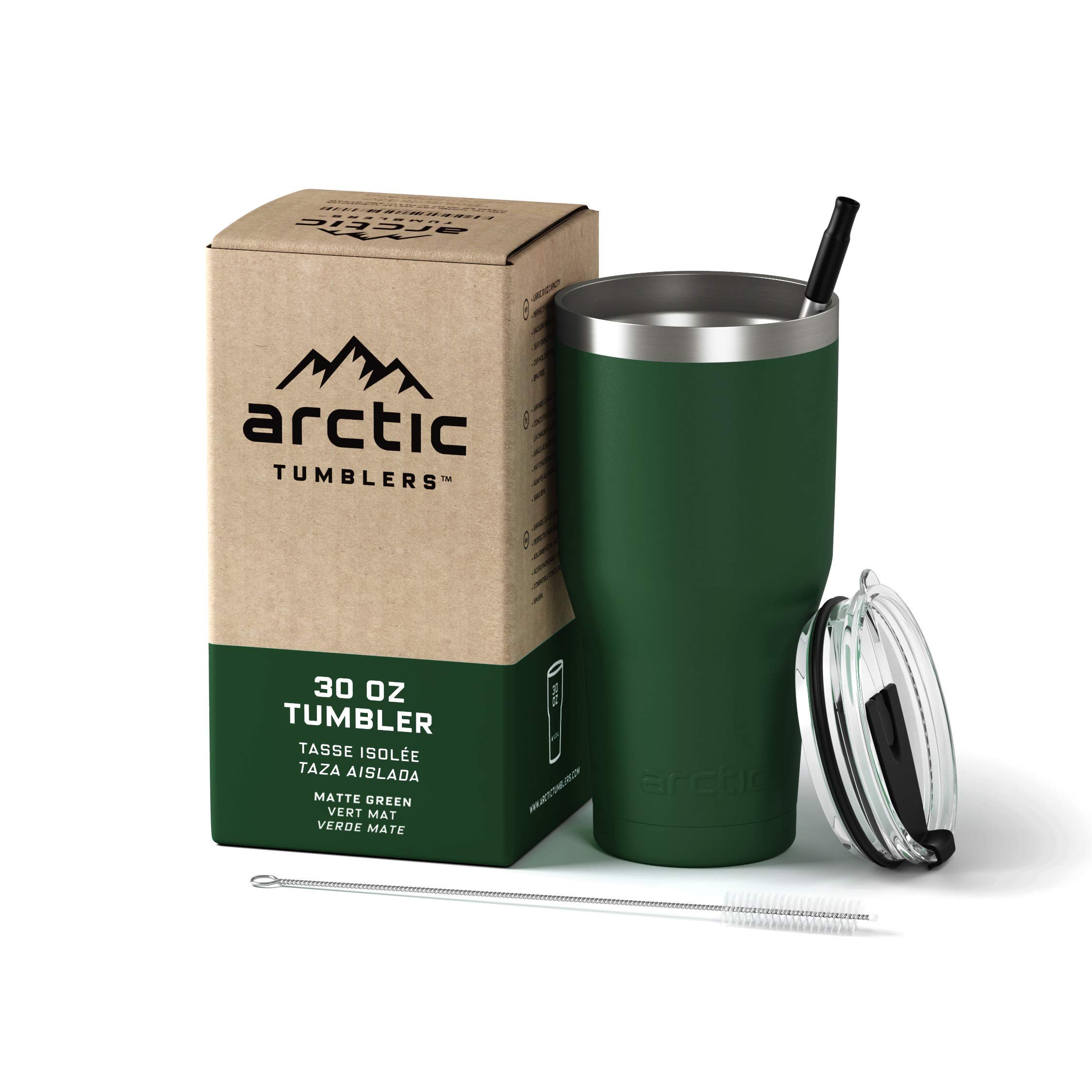 Arctic Tumblers | 30 oz Green Insulated Tumbler with Straw & Cleaner - Retains Temperature up to 24hrs - Non-Spill Splash Proof Lid, Double Wall Vacuum Technology, BPA Free & Built to Last
